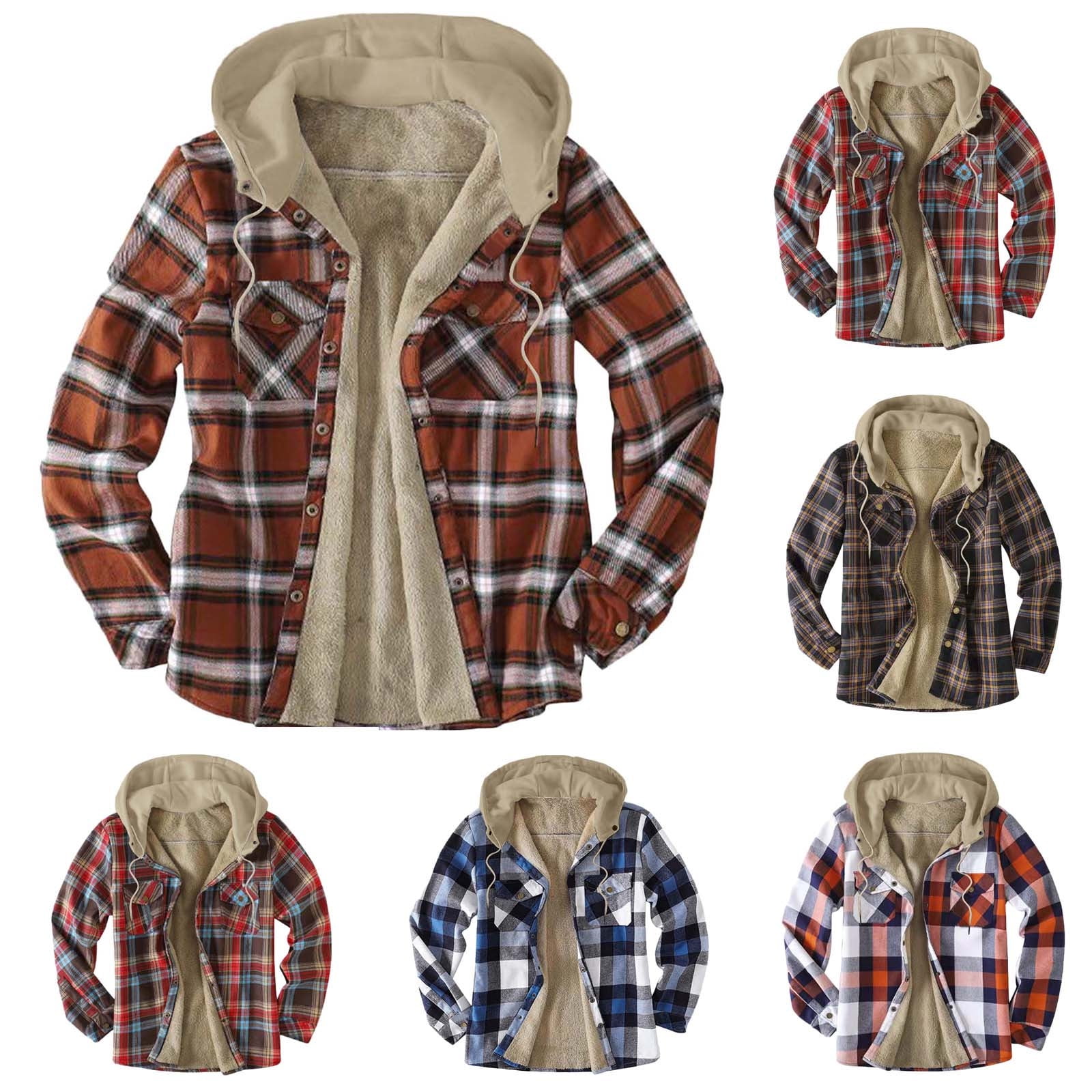 Brnmxoke Men's Plaid Long Sleeve Flannel Shirts Jacket Fleece Lined ...