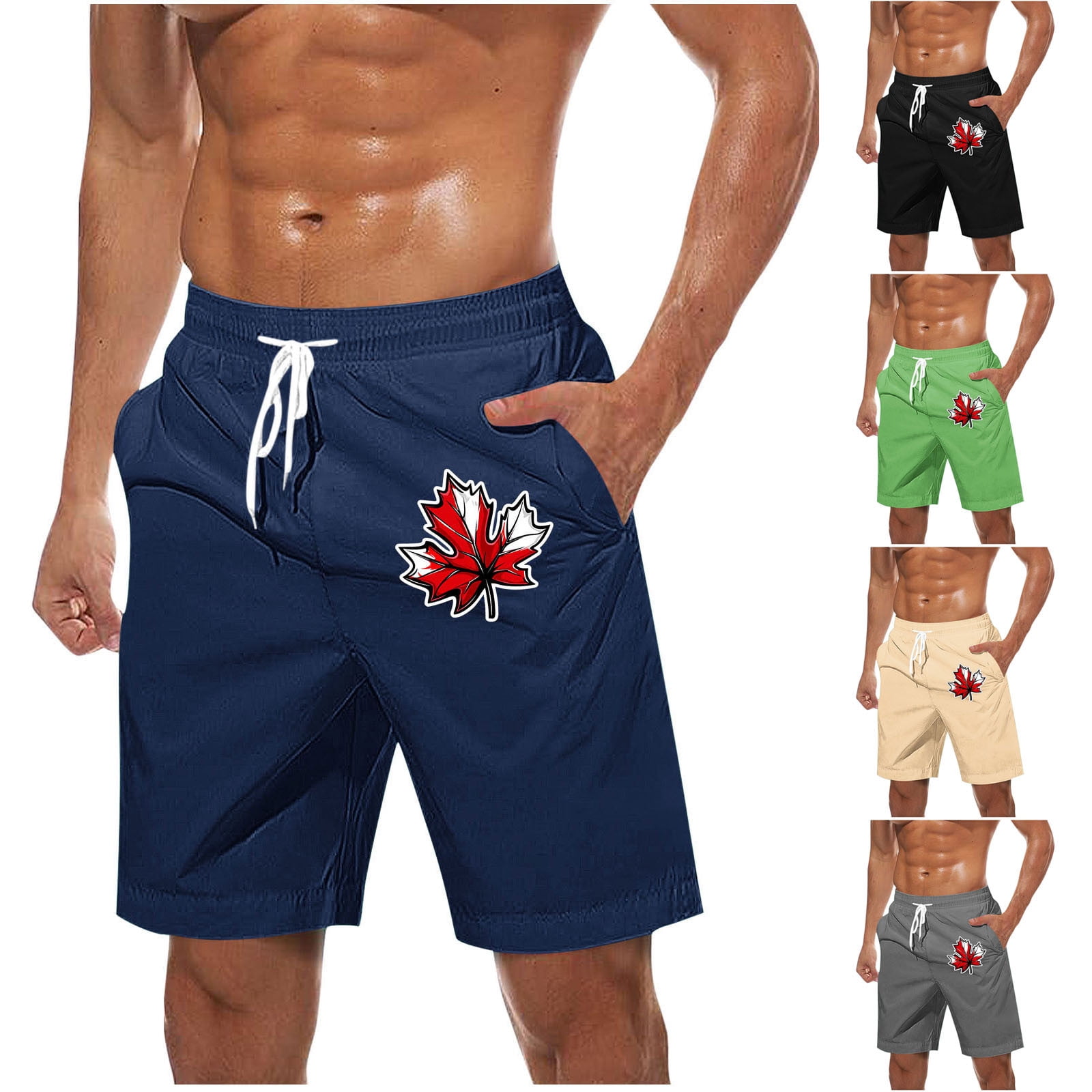 Brnmxoke Men's Swim Trunks Big and Tall 7 Inch Swim Shorts Canada Day ...