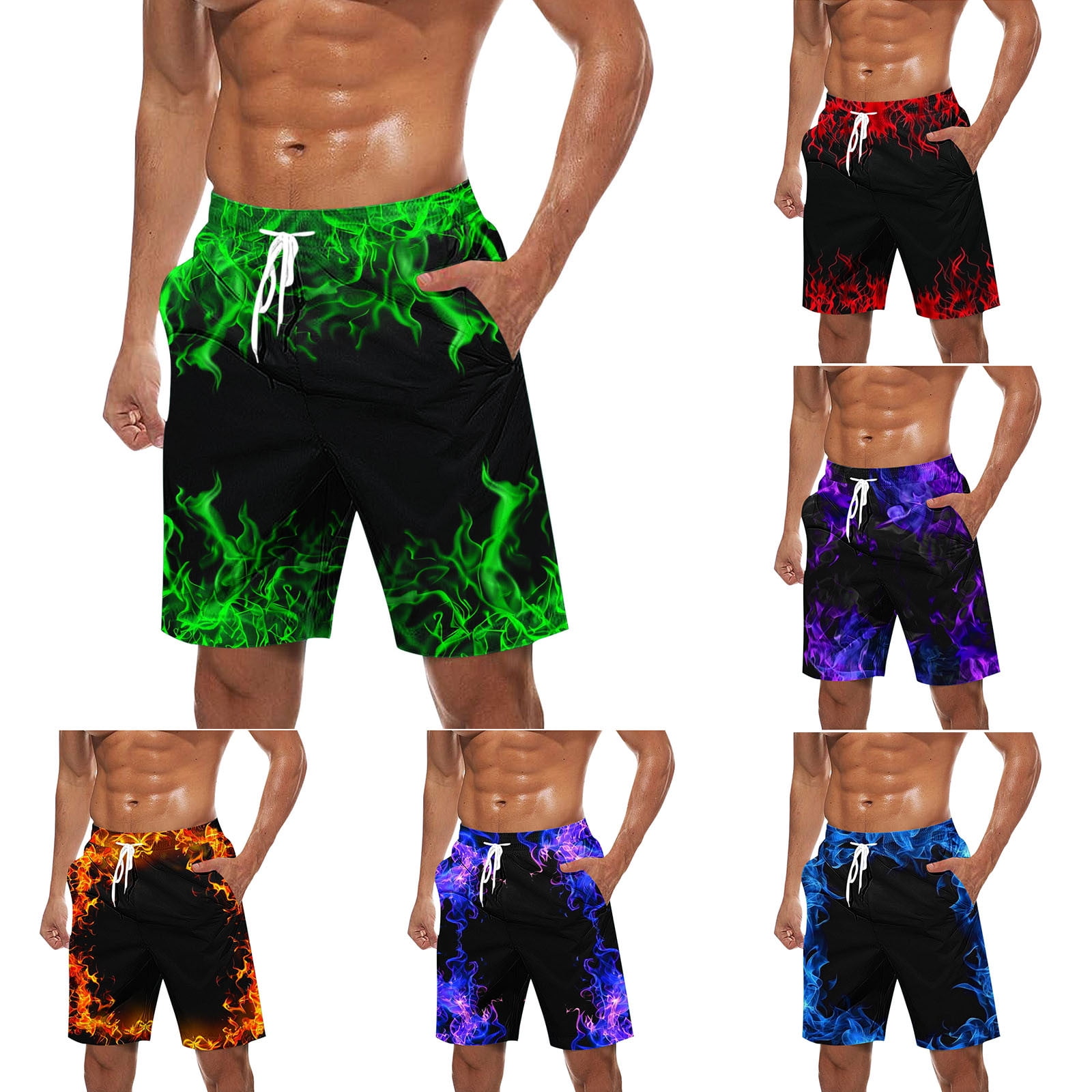 Brnmxoke Men's Swim Trunks Long,Mens 5" Flames Printed Swim Trunks with ...
