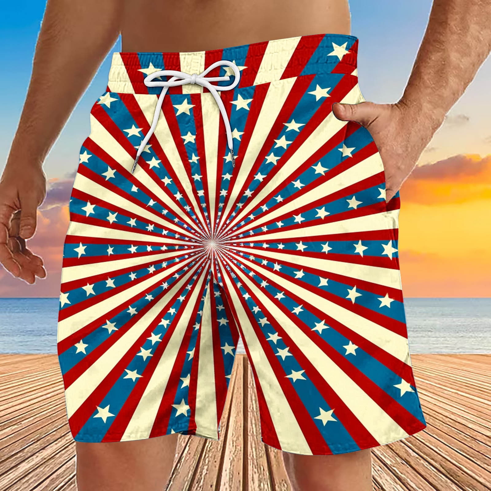 Brnmxoke Men's Swim Trunks Patriotic 7 Inch Quick Dry Board Shorts with ...