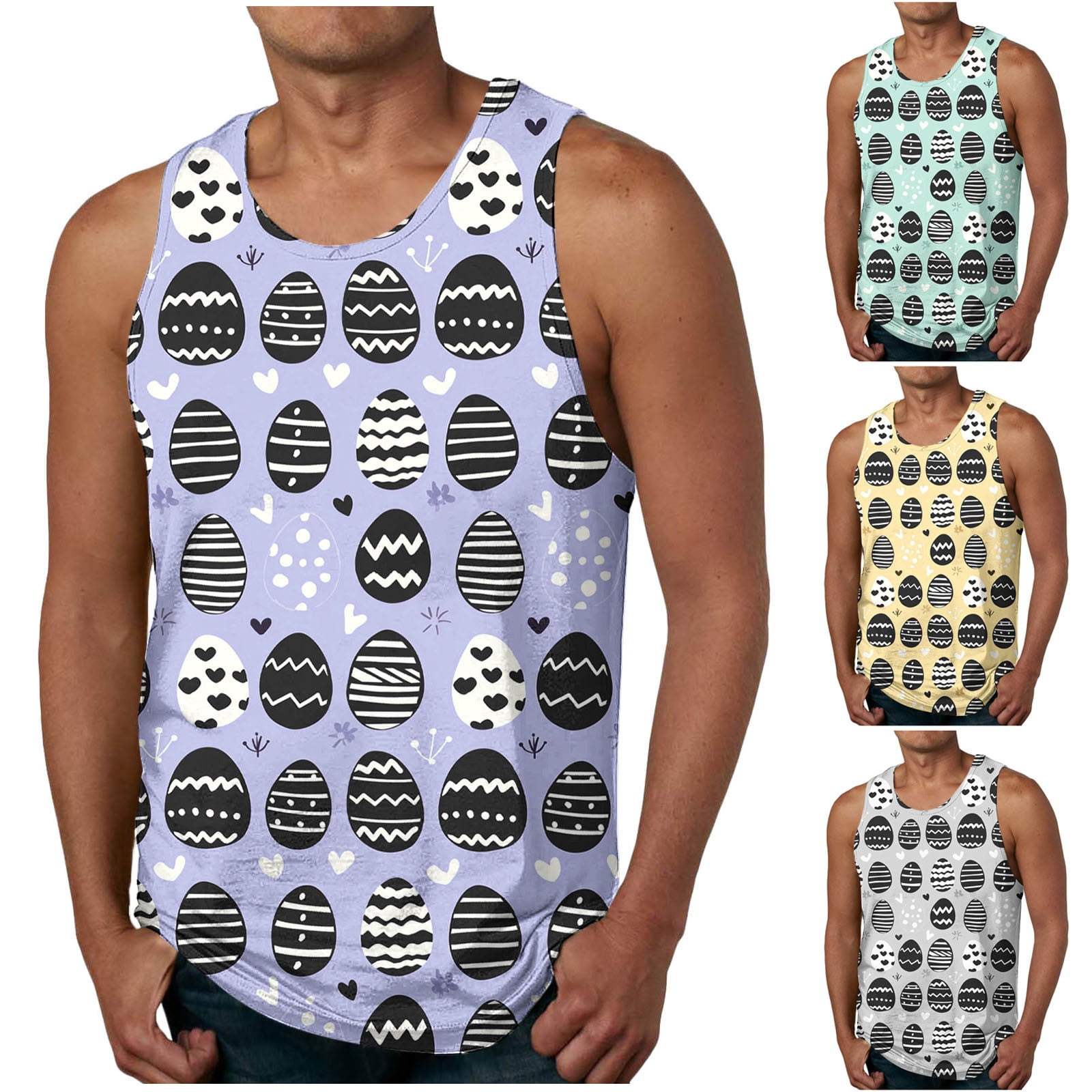 Brnmxoke Men's Tank Tops Happy Easter Swim Beach Sleeveless Shirt Quick ...