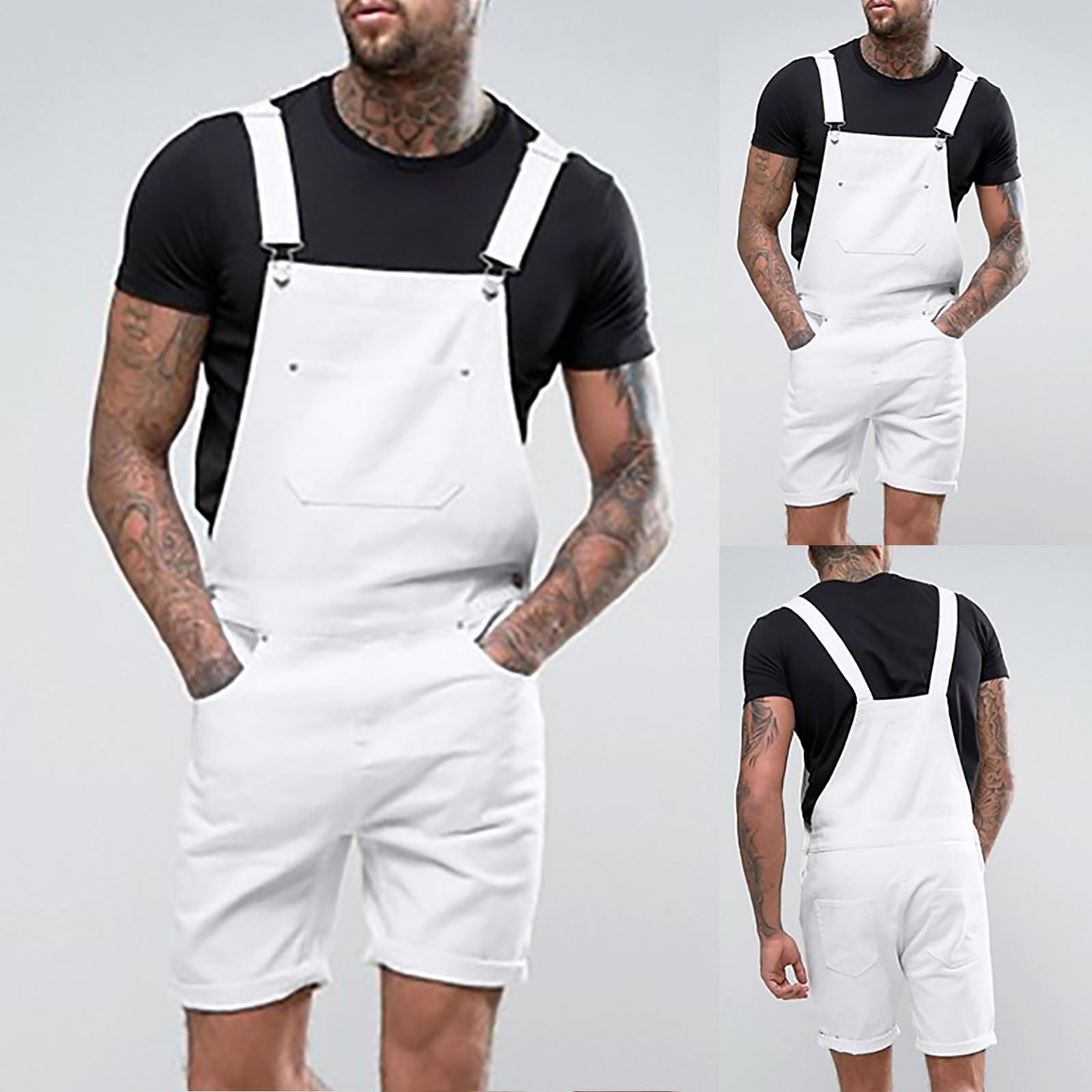 Brnmxoke Mens Denim Shorts Bib Overall Jean Romper Trendy Casual Loose ...