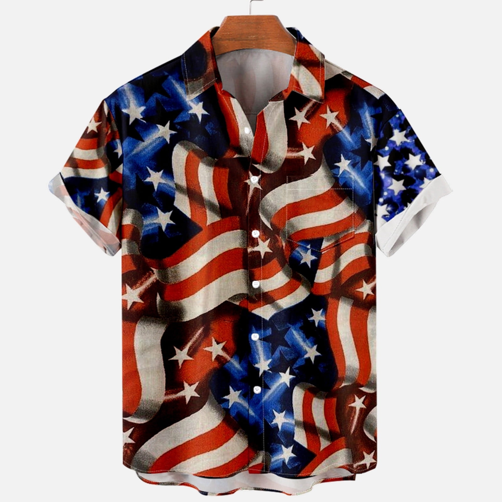Brnmxoke Mens Hawaiian Shirts 4th of July Casual Button Down Short ...