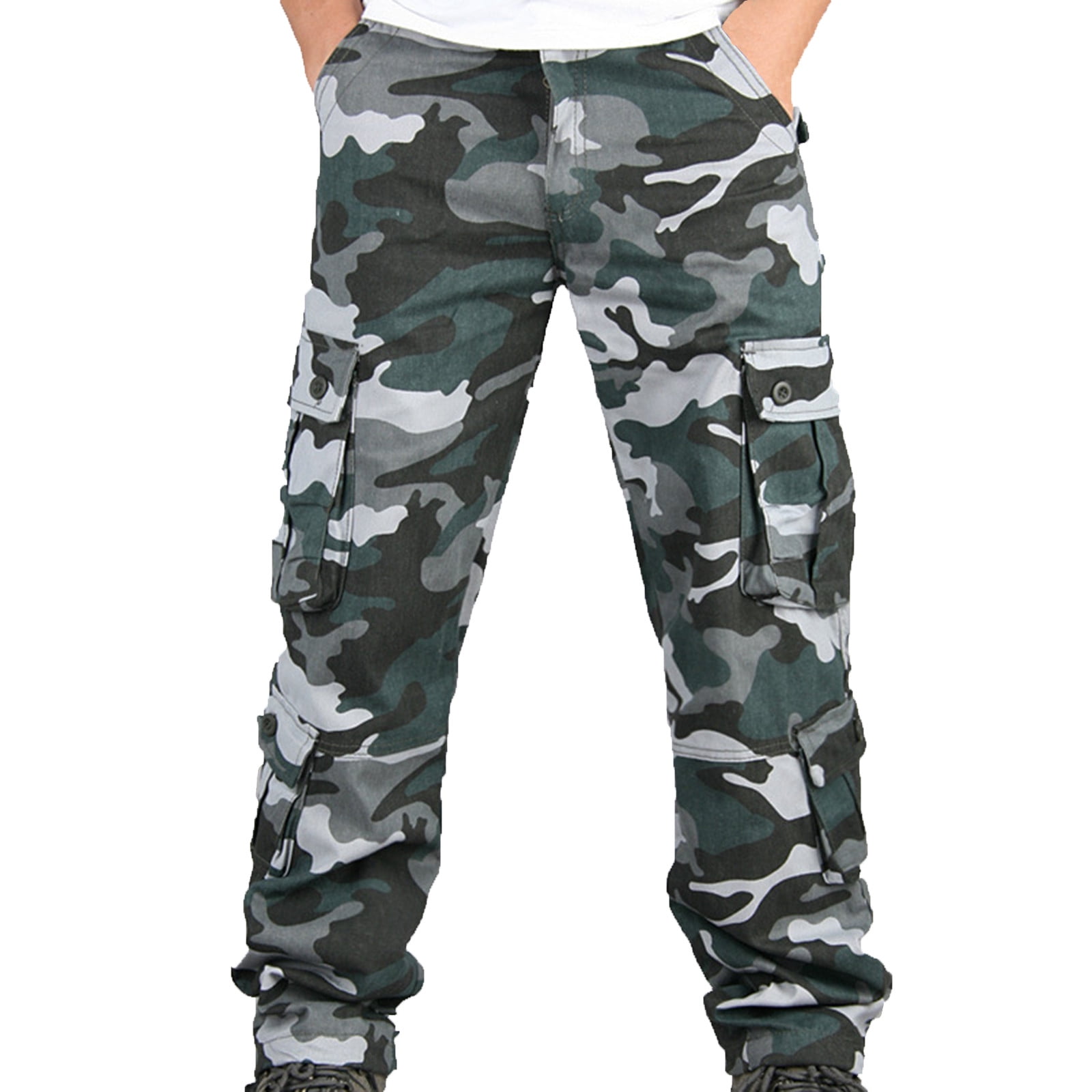 Brnmxoke Mens Polyester Cargo Pants Relaxed-Fit Camo Military Fatigue ...