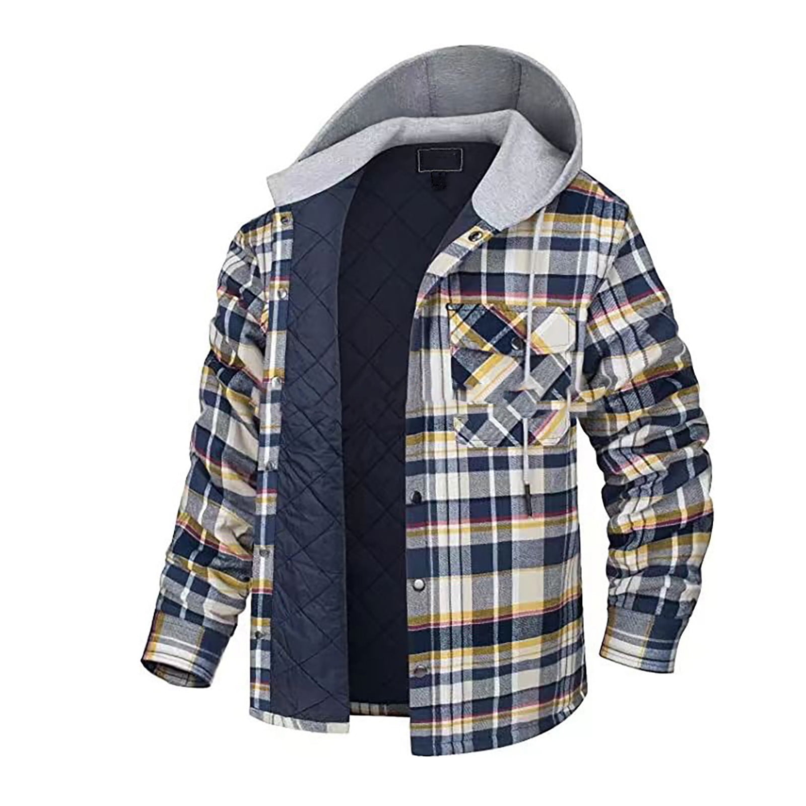 Brnmxoke Mens Quilted Lined Flannel Hooded Jacket Clearance Sale Deals ...