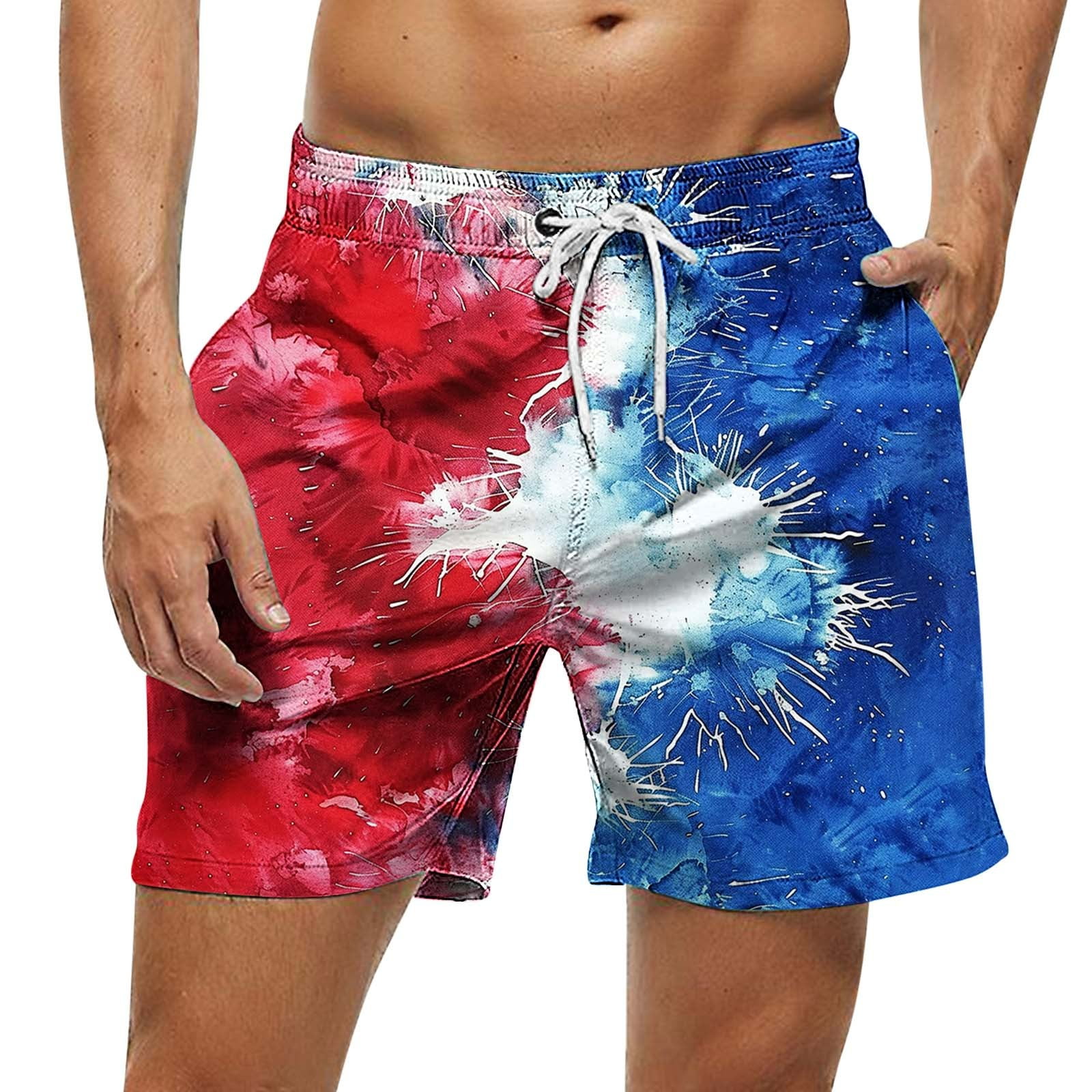 Brnmxoke Mens Swim Trunks 7" Board Shorts USA Flag Stars Stripes ...