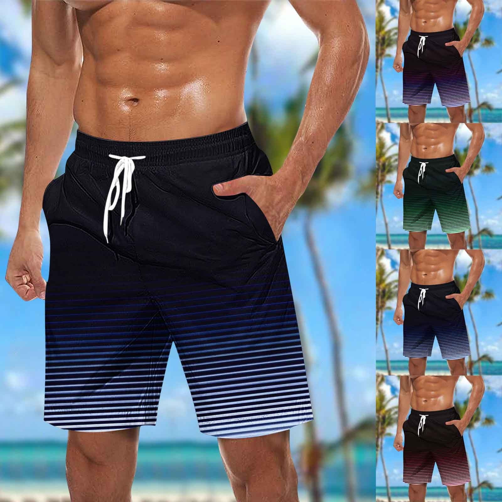 Brnmxoke Mens Swim Trunks No Mesh Liner 7 Inch Inseam Mens Bathing Suit ...