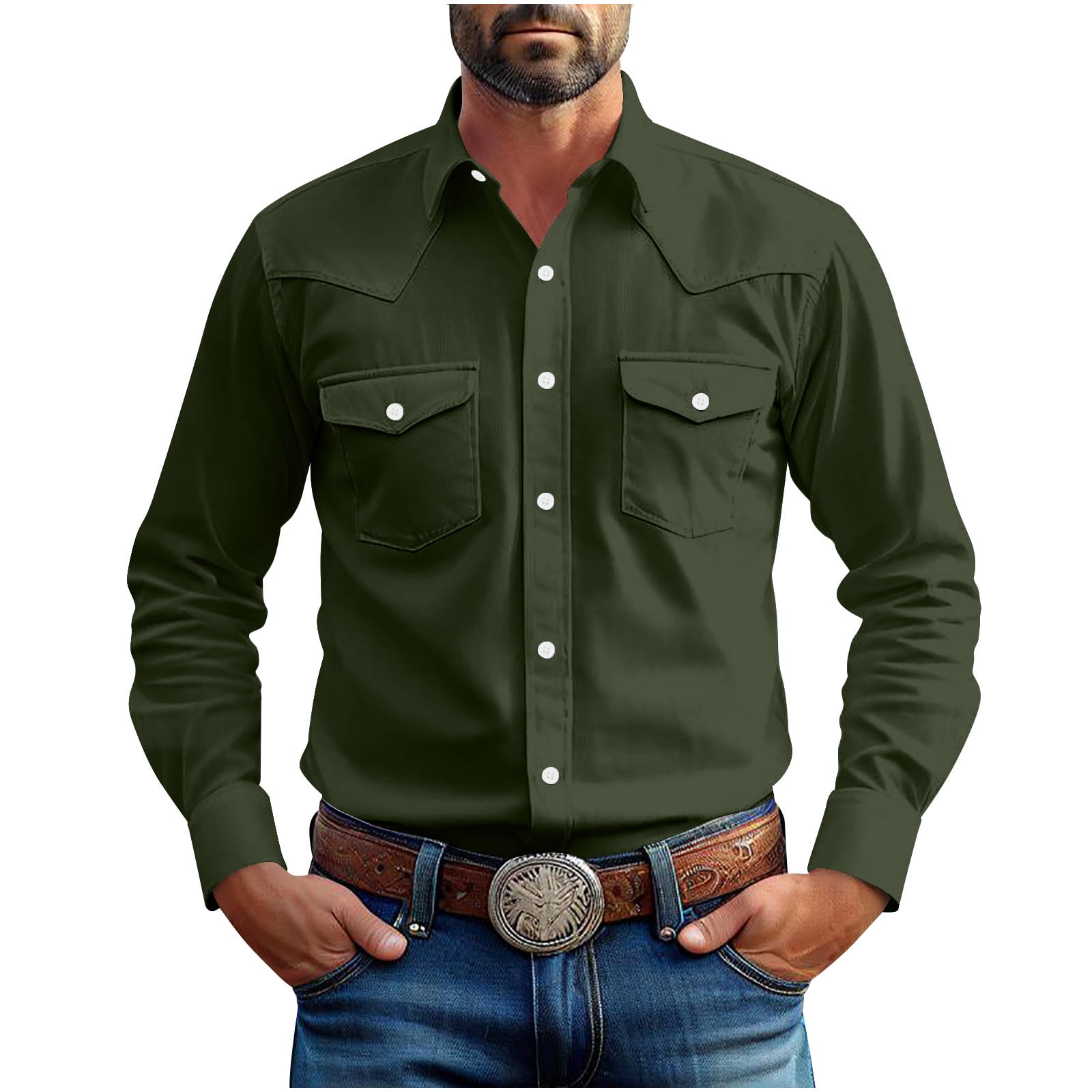 Brnmxoke Mens Western Cowboy Shirts Big and Tall Pearl Snap Button Down ...