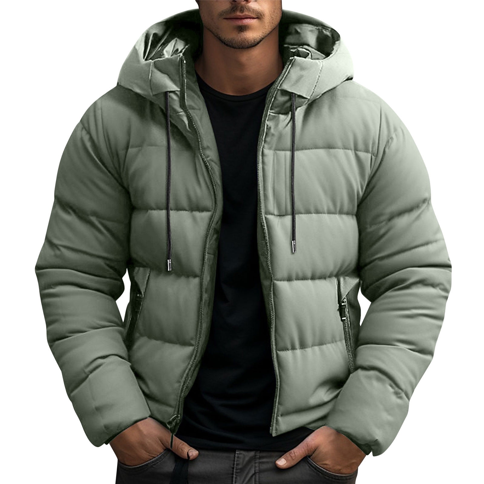 Brnmxoke Mens Winter Coats Puffer - Thick Hooded Zip Up Quilted Jackets ...