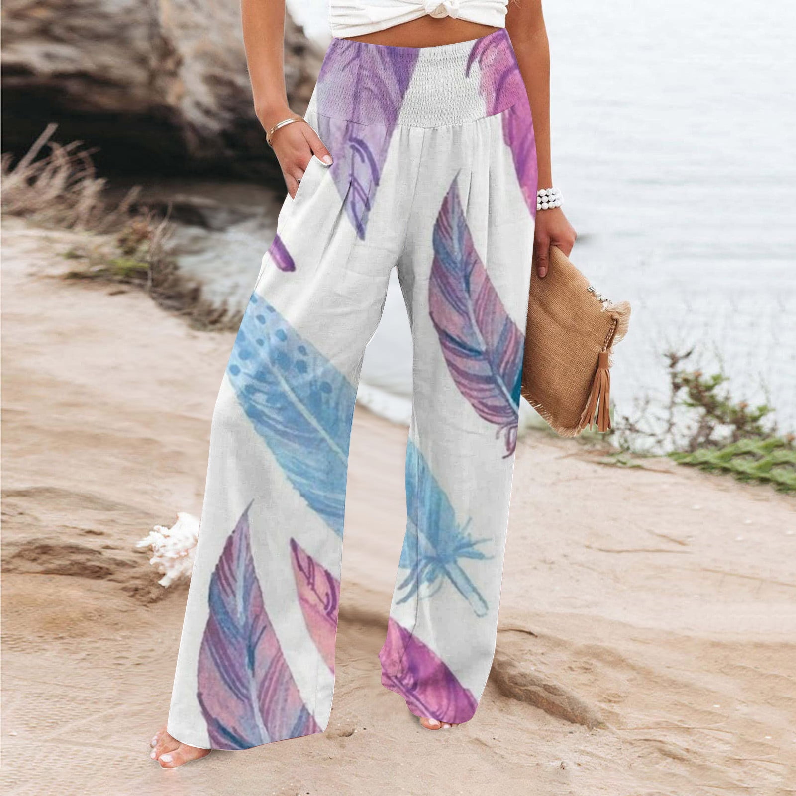 Brnmxoke Palazzo Pants for Women Wide Leg High Waist Linen Trousers ...