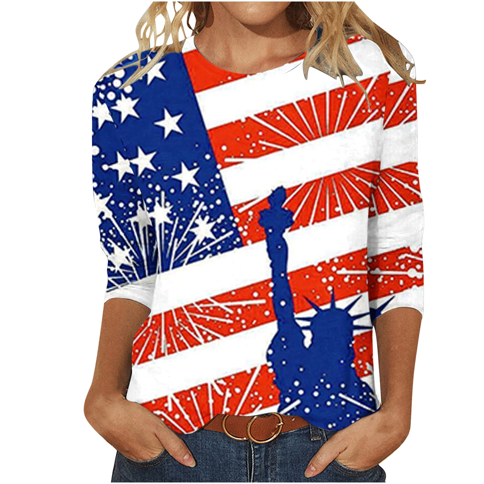 Brnmxoke Patriotic Shirts for Women 2024 Clearance,Womens American Flag ...