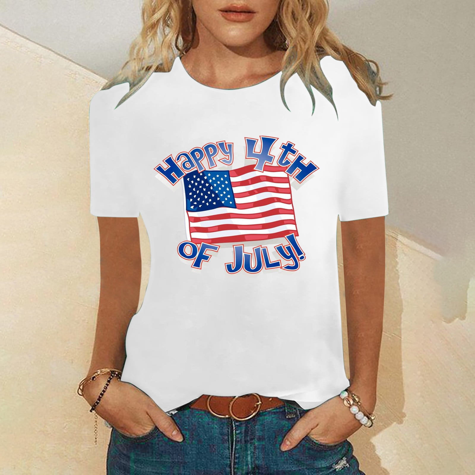Brnmxoke Patriotic Shirts For Women Usa Flag Tee Shirt For Women 4th Of