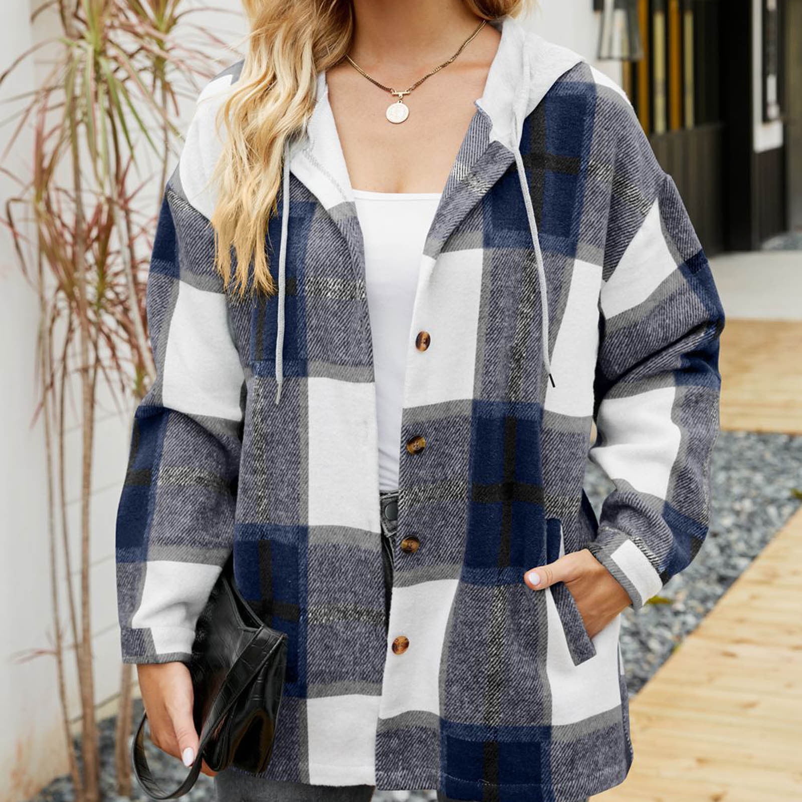 Brnmxoke Plaid Shacket for Women 2023,Womens Casual Plaid Hooded ...