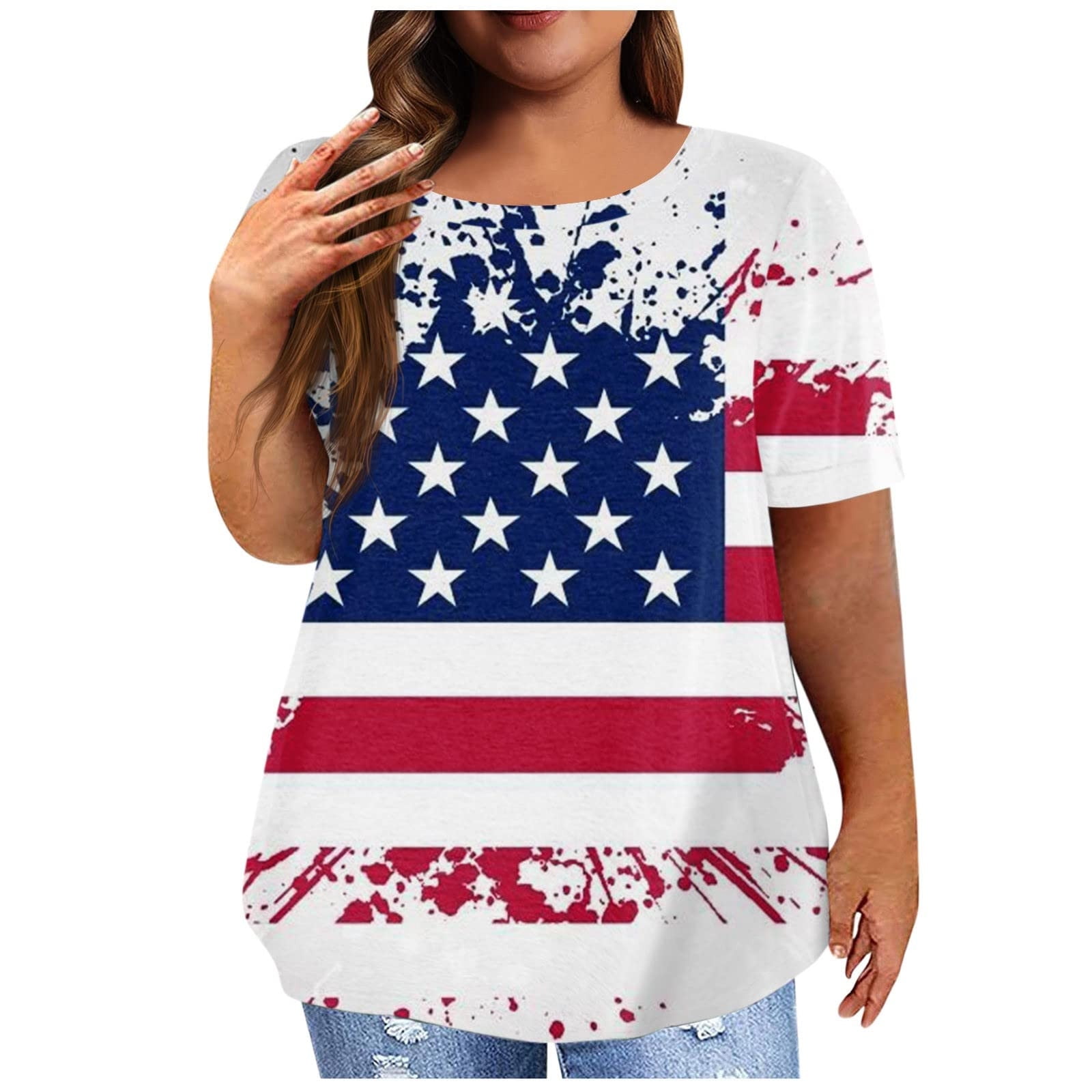 Brnmxoke Plus Size American Flag Shirts Women Patriotic Shirts USA Flag ...
