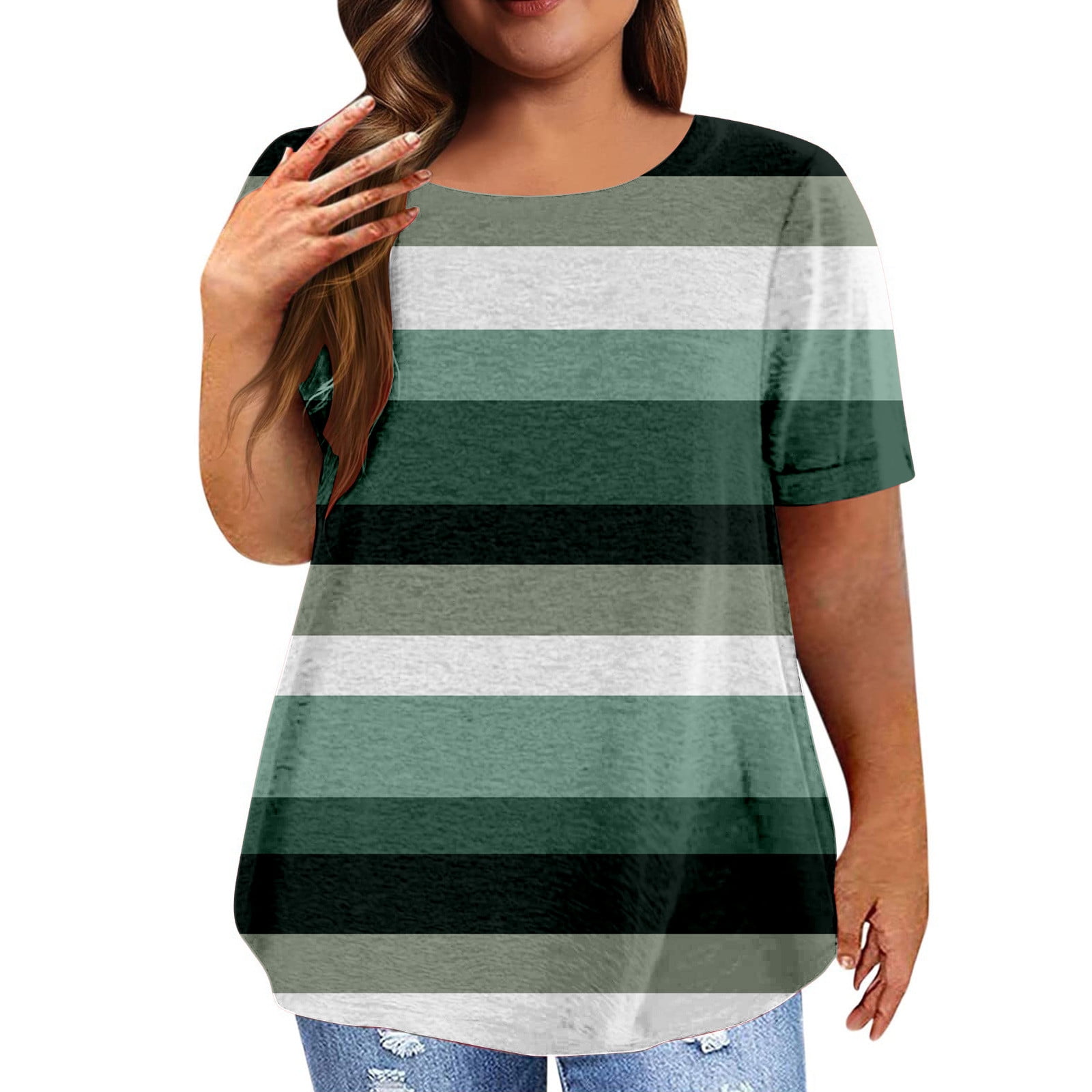 Brnmxoke Plus Size Boho Tops for Women 2024 Trendy Striped Print T ...