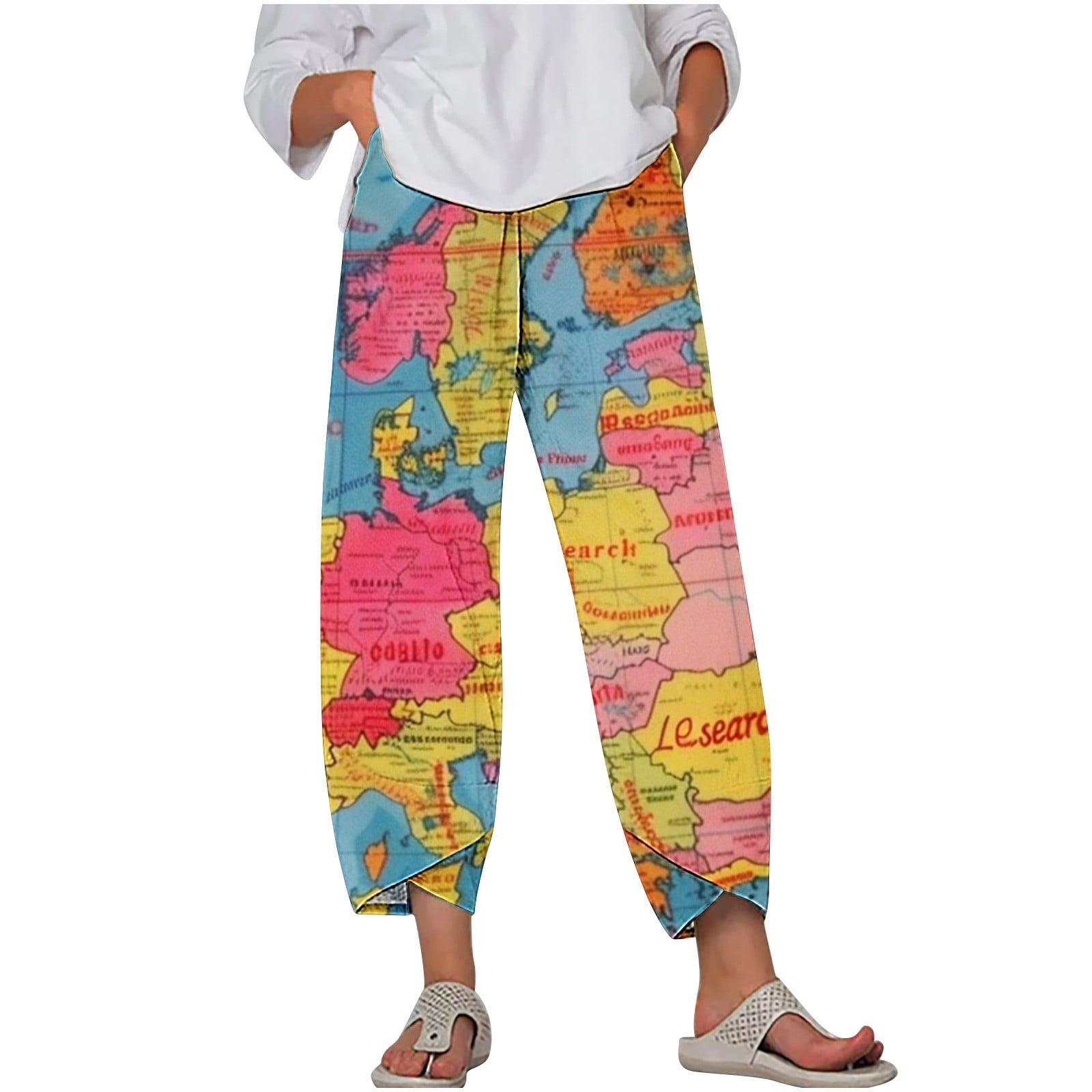 Brnmxoke Plus Size Linen Capri Pants for Women Casual Summer Athletic ...