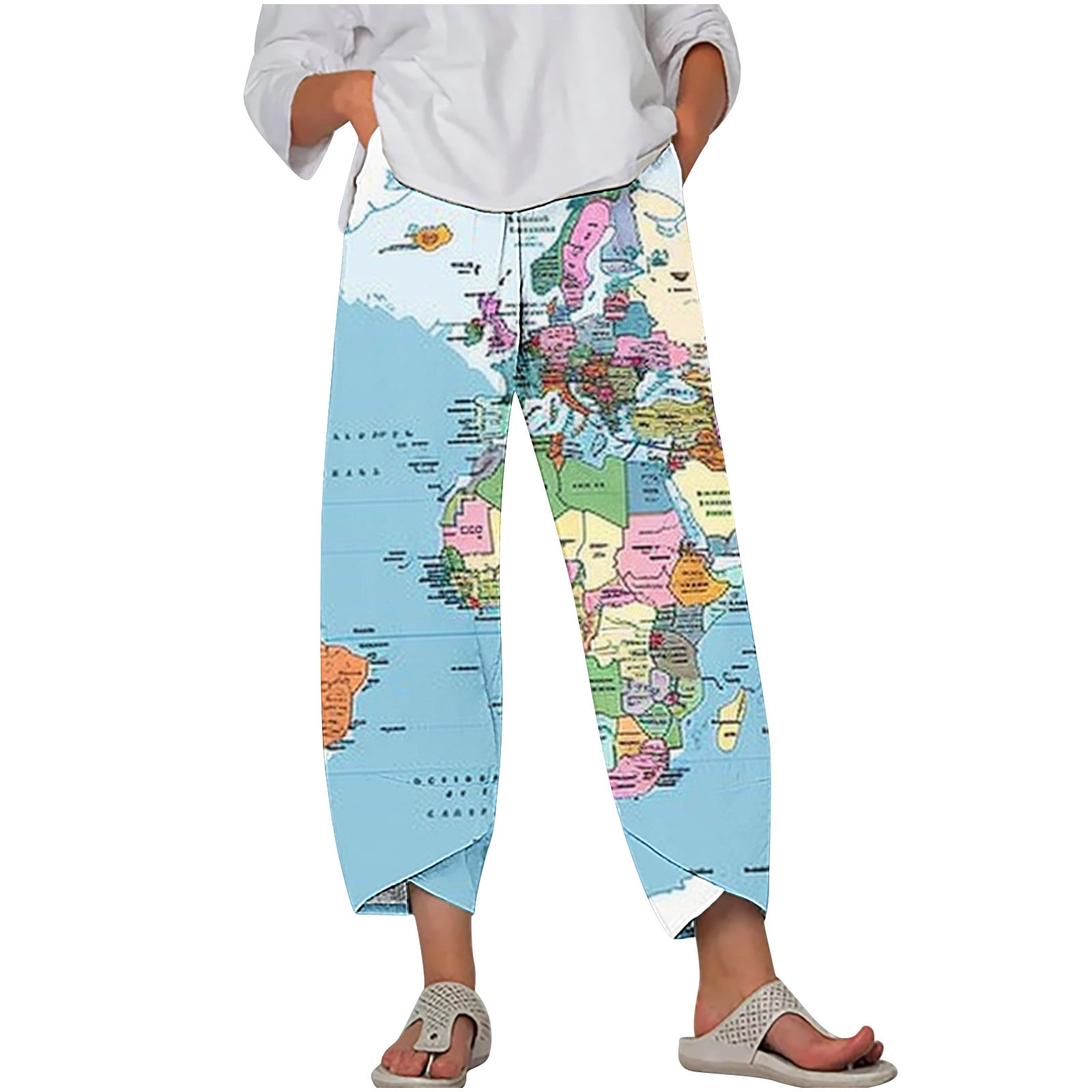 Brnmxoke Plus Size Pants Womens Linen Capris Pants Boho Baggy Cropped ...