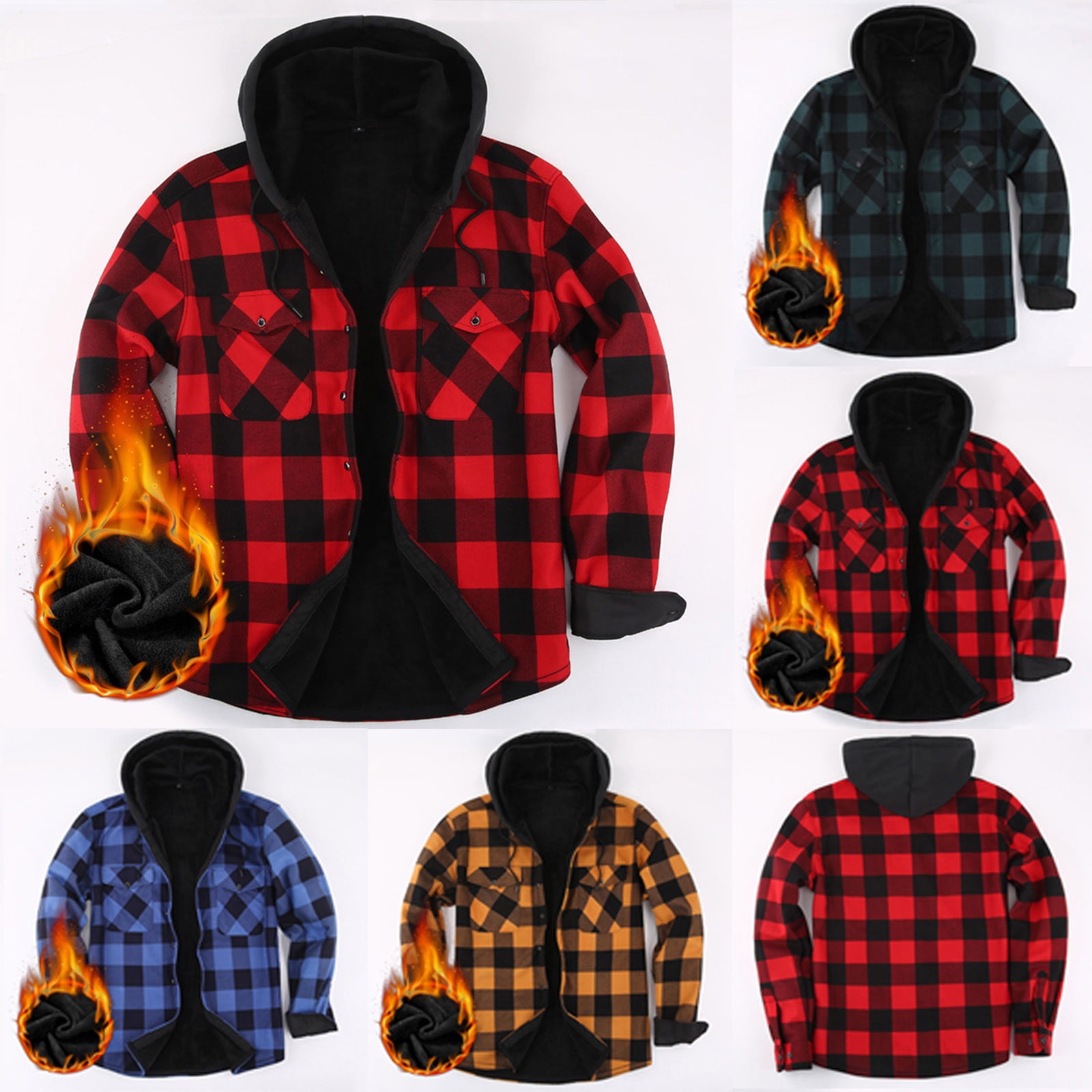 Brnmxoke Plus Size Plaid Flannel Jackets for Men Sherpa Fleece Lined ...