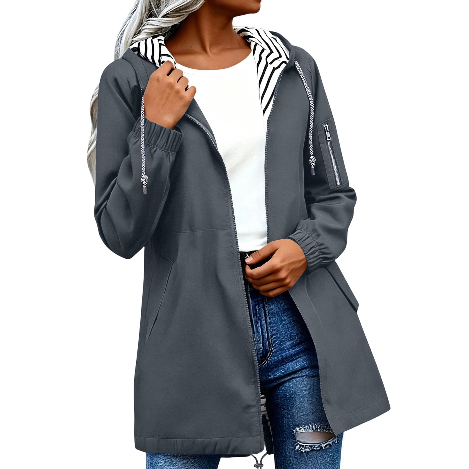 Brnmxoke Rain Coats for Women Lightweight Summer Casual Striped Lining ...
