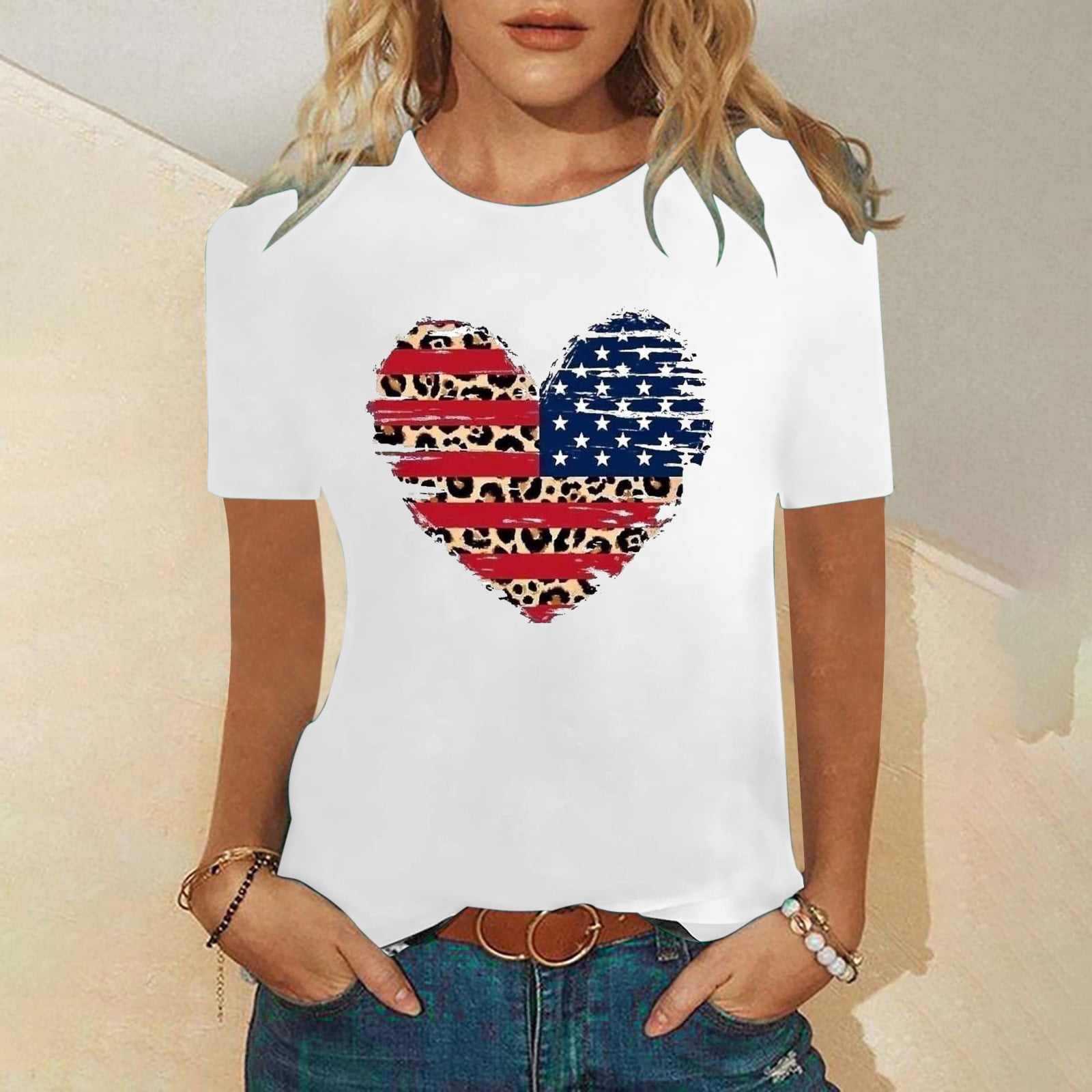 Brnmxoke Red White and Blue Shirts for Women,Women American Flag Heart ...