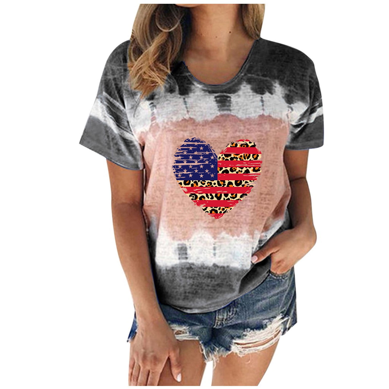 Brnmxoke Red White and Blue Shirts for Women,Women American Flag Heart ...