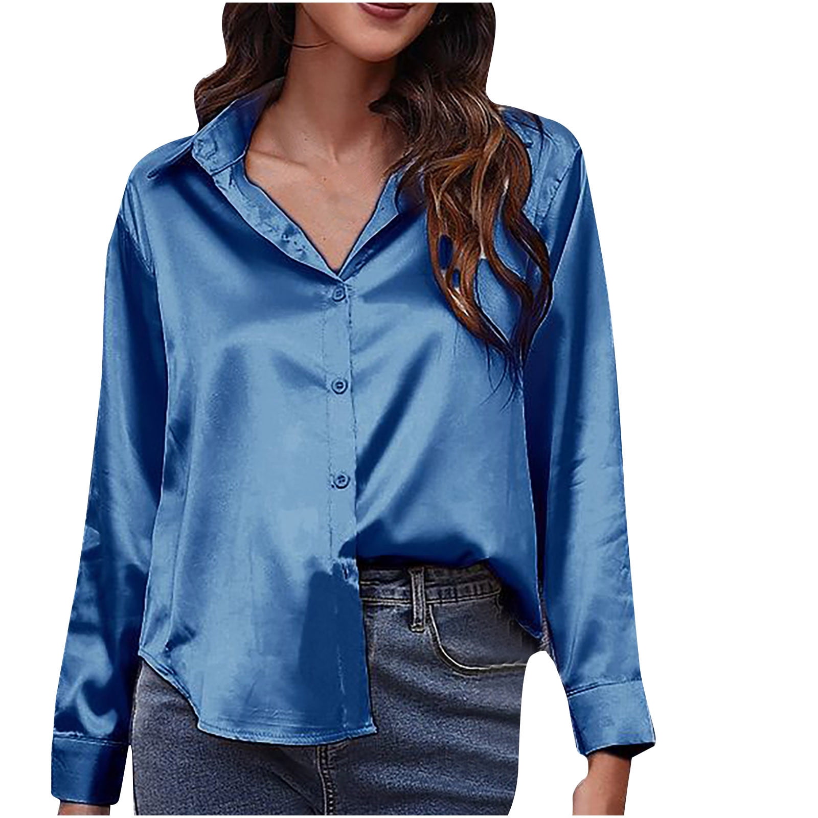 Brnmxoke Satin Tops Women Dressy Casual Cozy Collared Silk Blouses ...