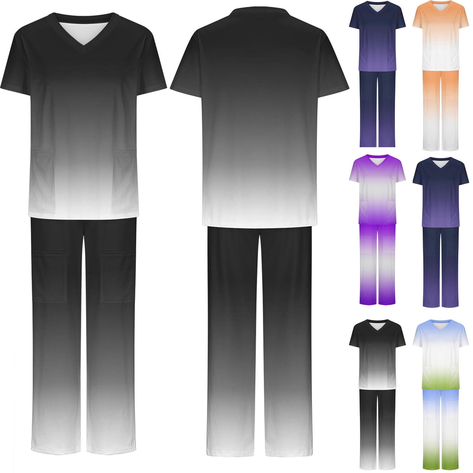 Brnmxoke Scrubs Sets for Women Plus Size Tall Stretch Gradient V Neck ...