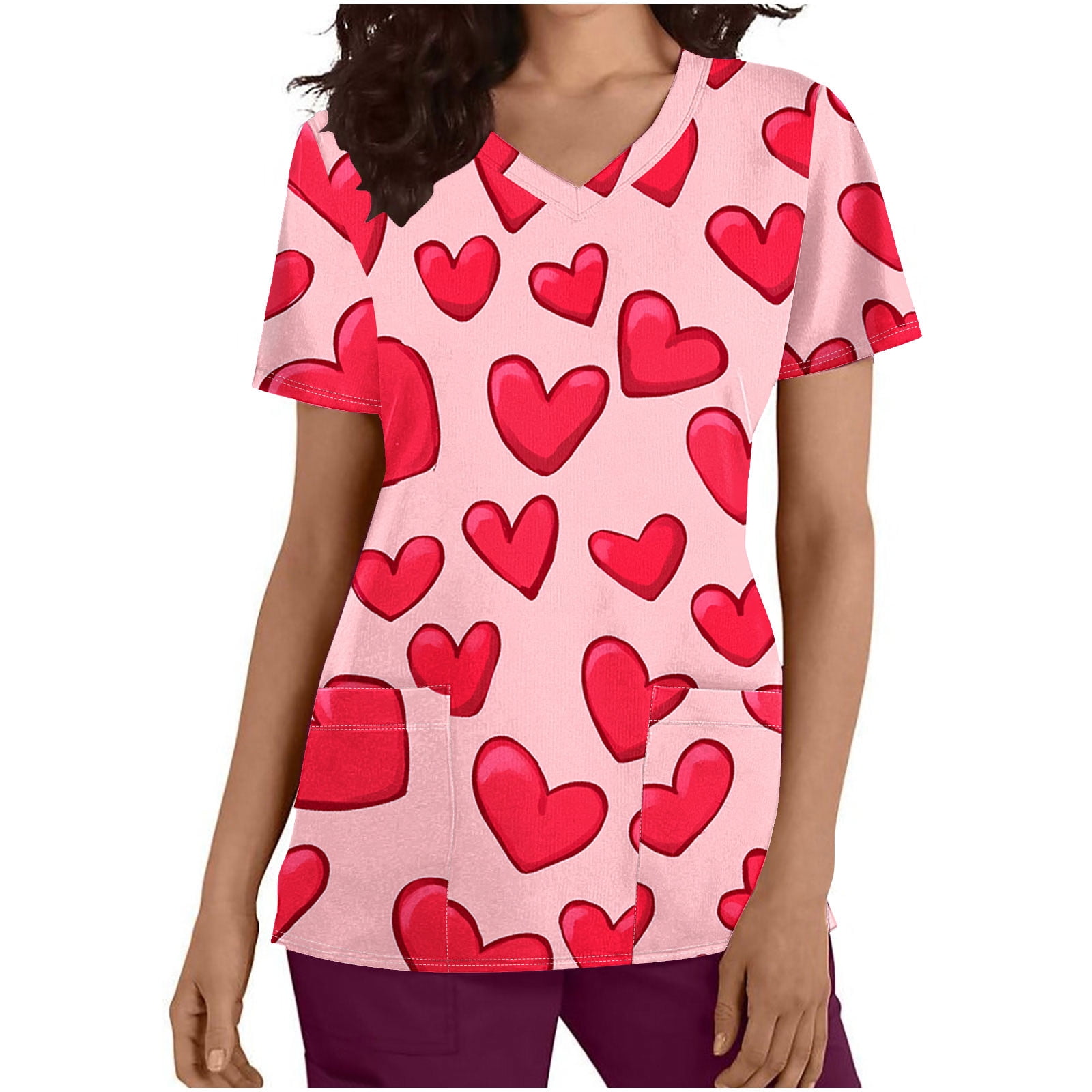 Brnmxoke Scrubs_Top for Womens Heart Printed Fun Medical Proffesional V ...