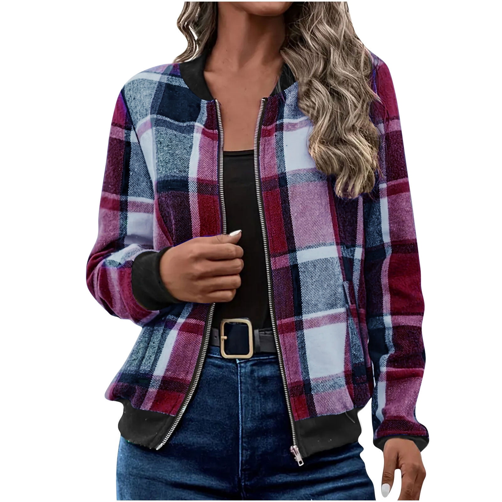 Brnmxoke Shackets for Women 2025 Flannel Plaid Zip Up Jackets Coats ...