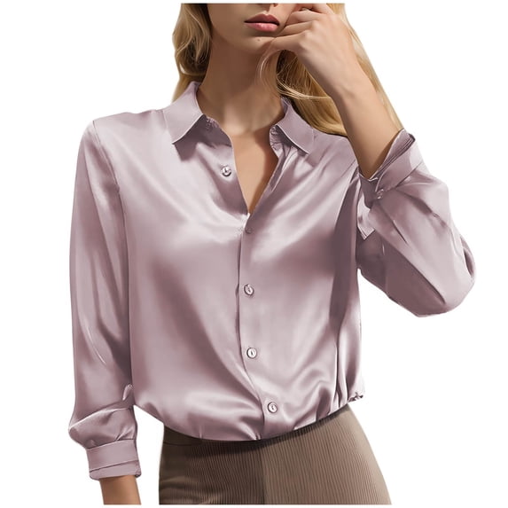 Brnmxoke Silky Tops for Women Dressy Plus Size Casual Collared Cozy ...