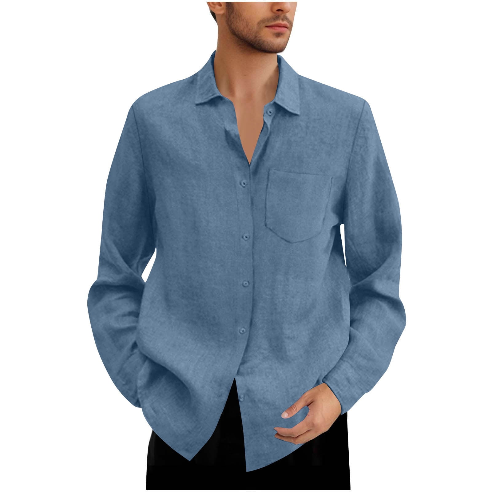 Brnmxoke Solid Color Linen Cuban Guayabera Shirts for Men 2025 Long Sleeve Cotton Linen Button ...