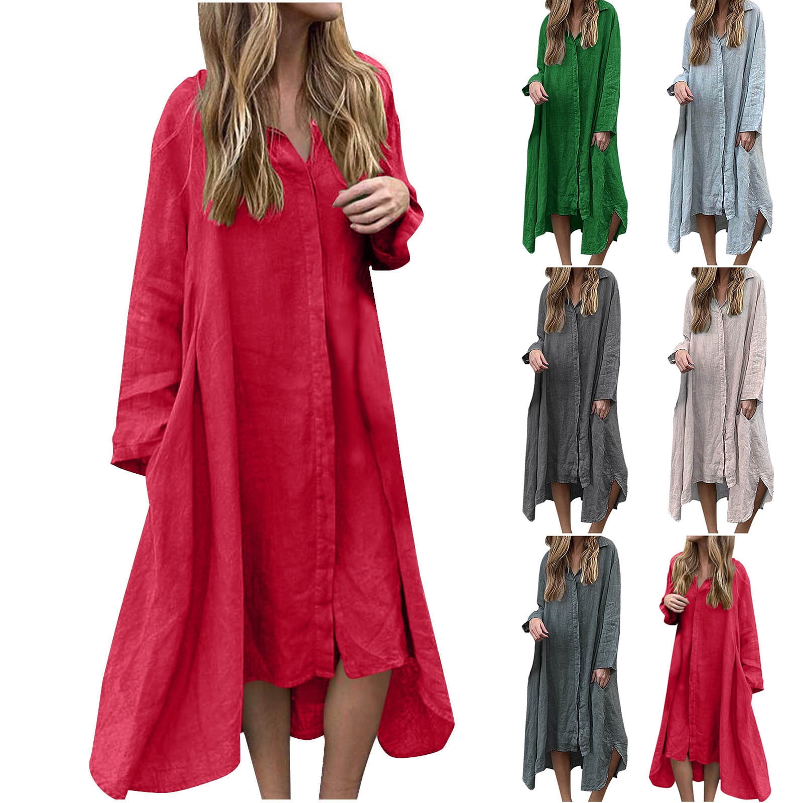 Brnmxoke Summer Dresses for Women Plus Size Long Sleeve Button Down ...