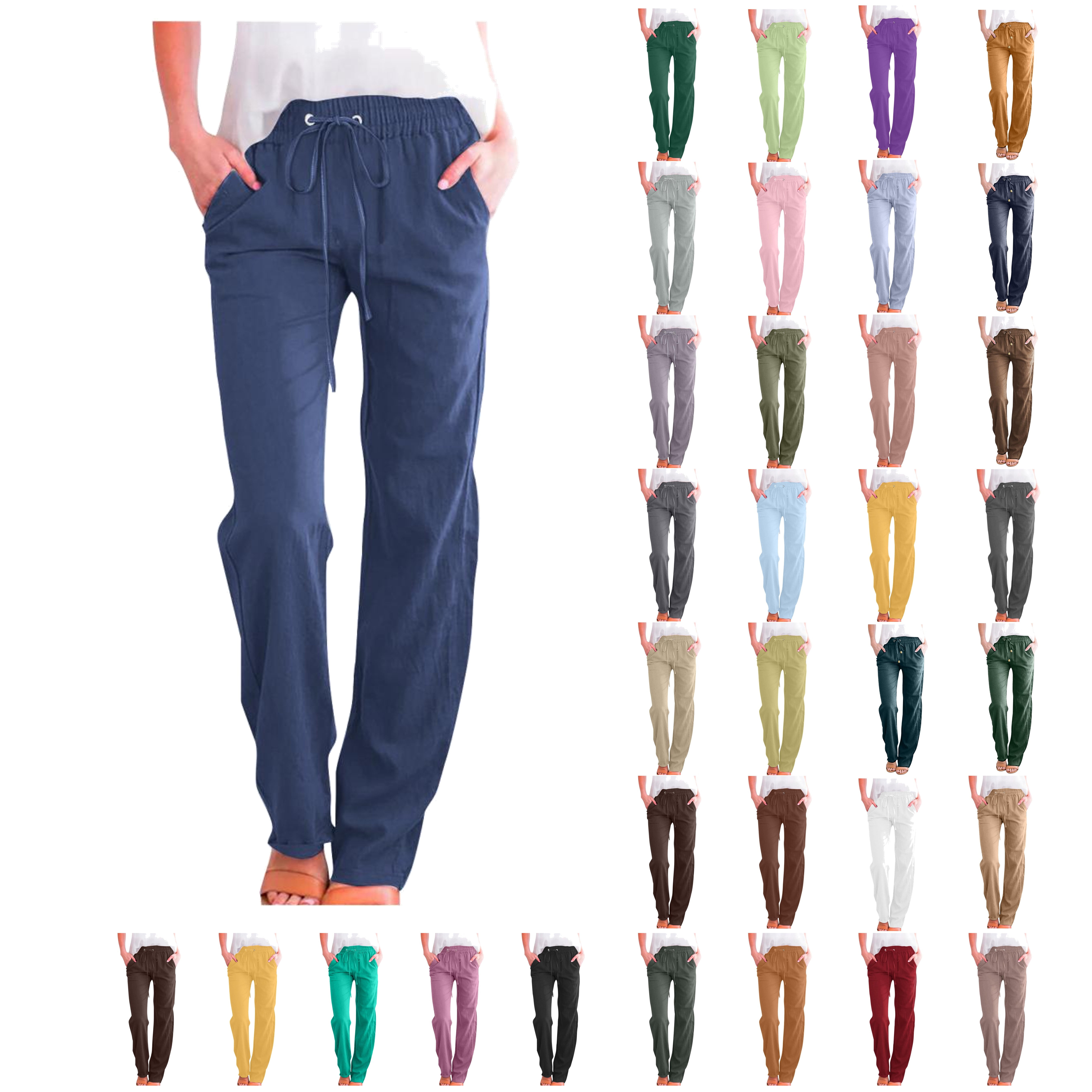 Brnmxoke Summer Linen Pants for Women,Womens Linen Pants Wide Leg High ...