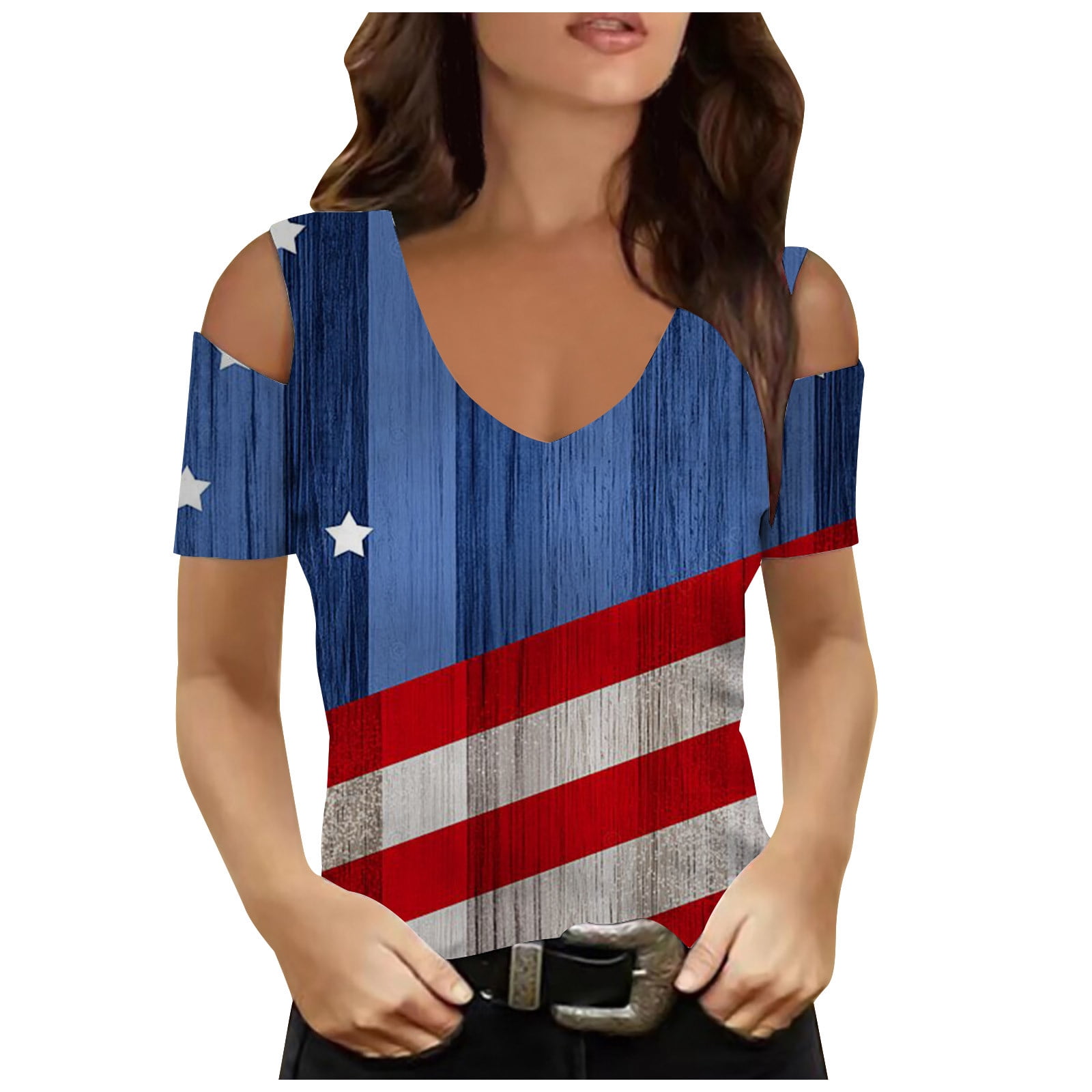 Brnmxoke Usa Flag Shirt Women Off The Shoulder Top Womens American
