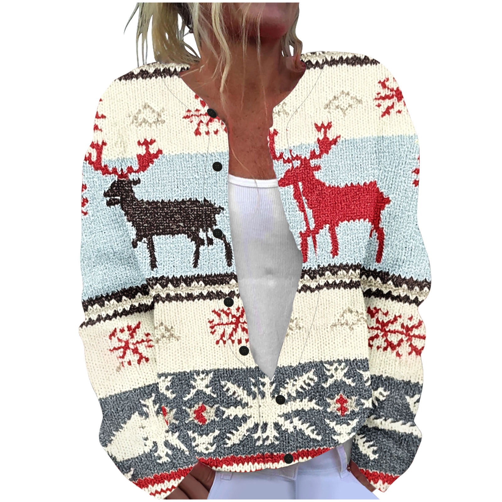 Brnmxoke Ugly Christmas Sweater Women's Cute Button Down Xmas Plus Size ...