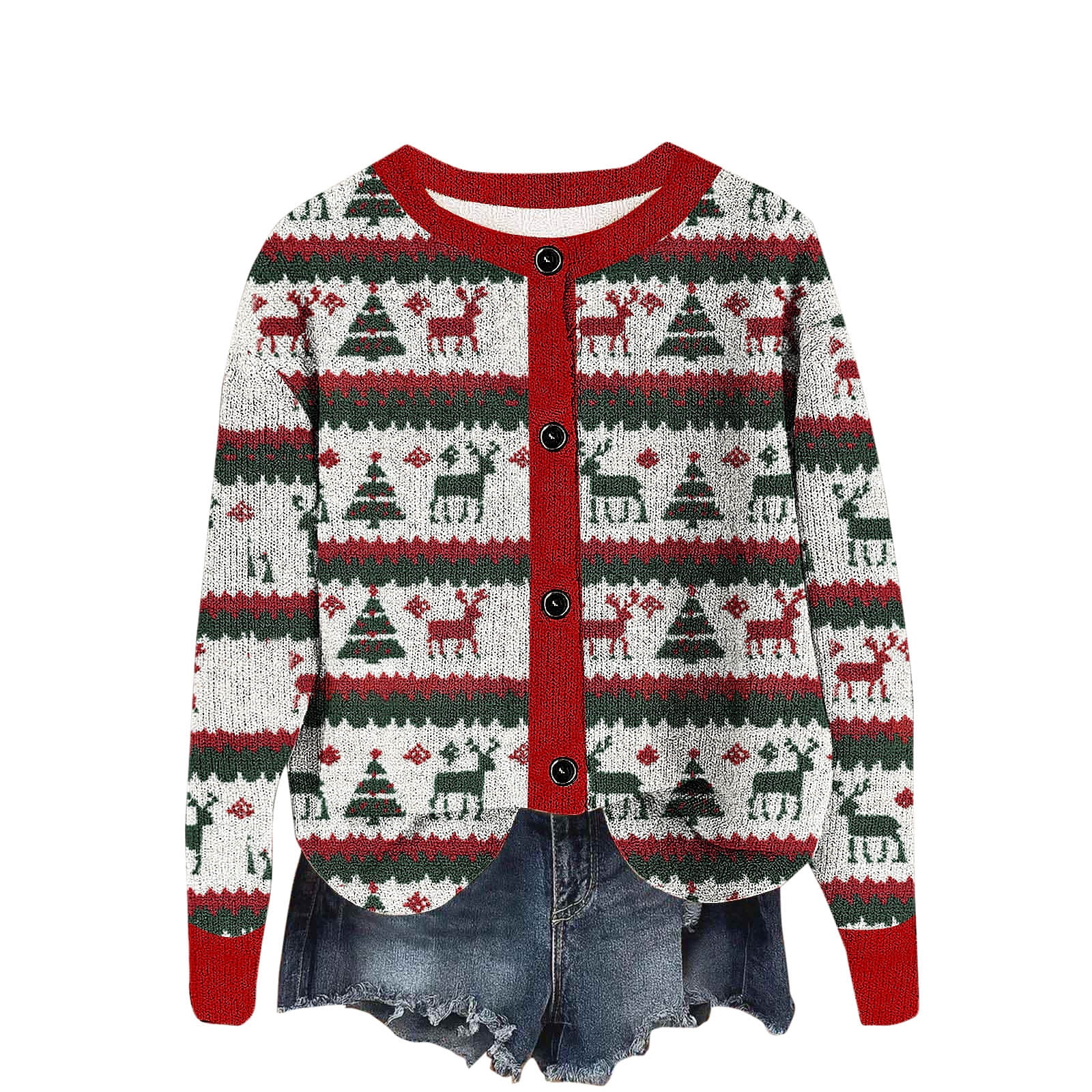 Brnmxoke Ugly Sweater Christmas Women Cardigan Cute Funny Xmas Open ...