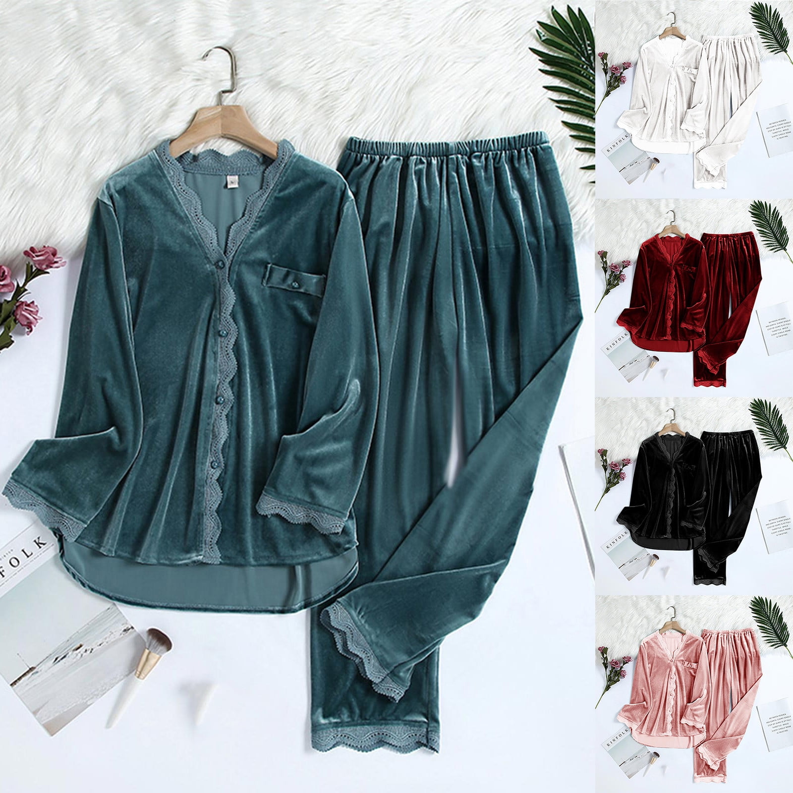 Brnmxoke Warm Velour Pajamas for Women Set 2 Piece Outfits Comfy ...