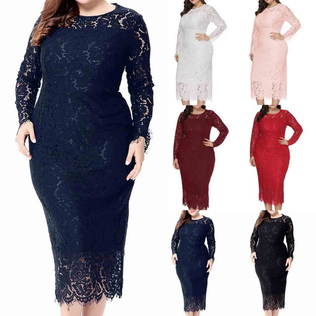 Brnmxoke Wedding Guest Dresses for Women Plus Size,2024 Women Elegant Hollow Out Floral Lace ...