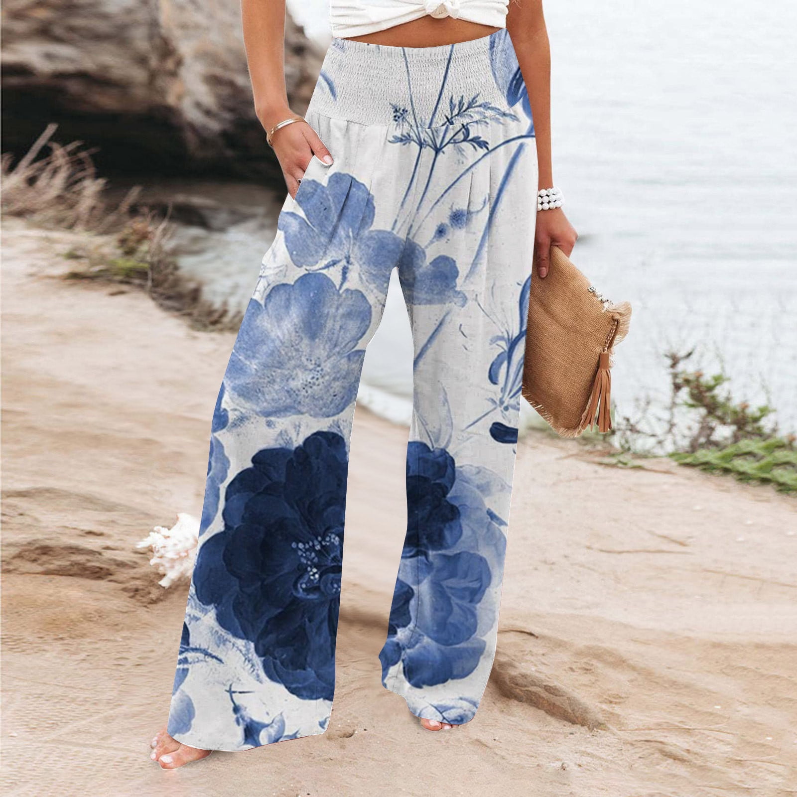 Brnmxoke Wide Leg Pants with Pockets for Women Deals,Women Pants Trendy ...