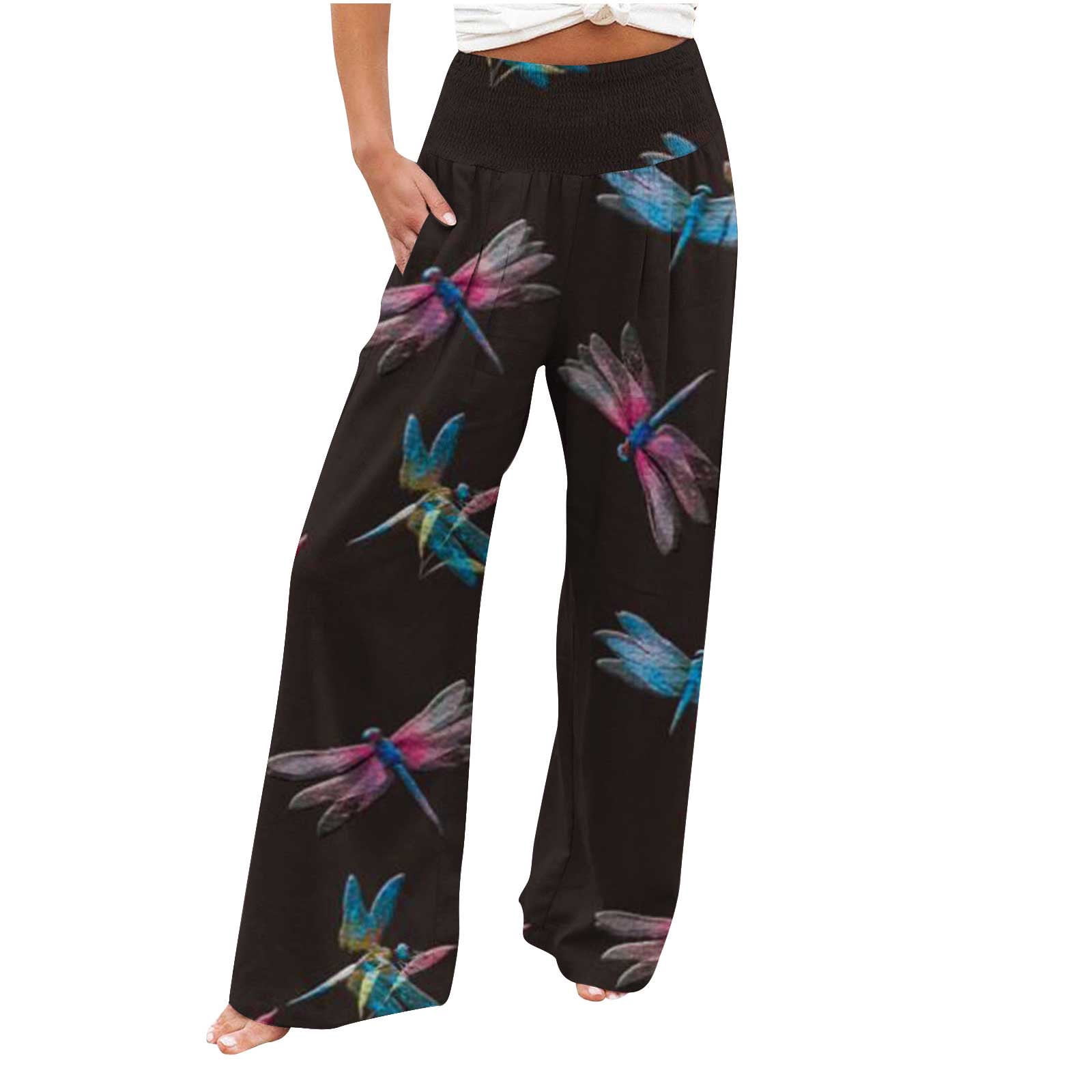 Brnmxoke Women Linen Floral Palazzo Pants High Waist Pant Wide Leg ...
