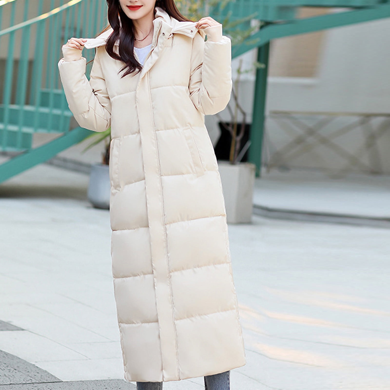 Brnmxoke Women Long Quilted Coat Hooded Maxi Length Long Sleeve Puffer ...