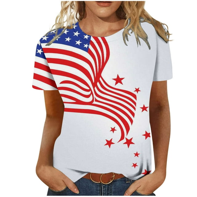 Brnmxoke Women Patriotic T Shirt 4th Of July Graphic Tees Shirts Usa