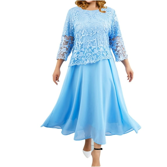 Brnmxoke Women Plus Size Cocktail Dresses Crewneck Chiffon Lace Formal ...