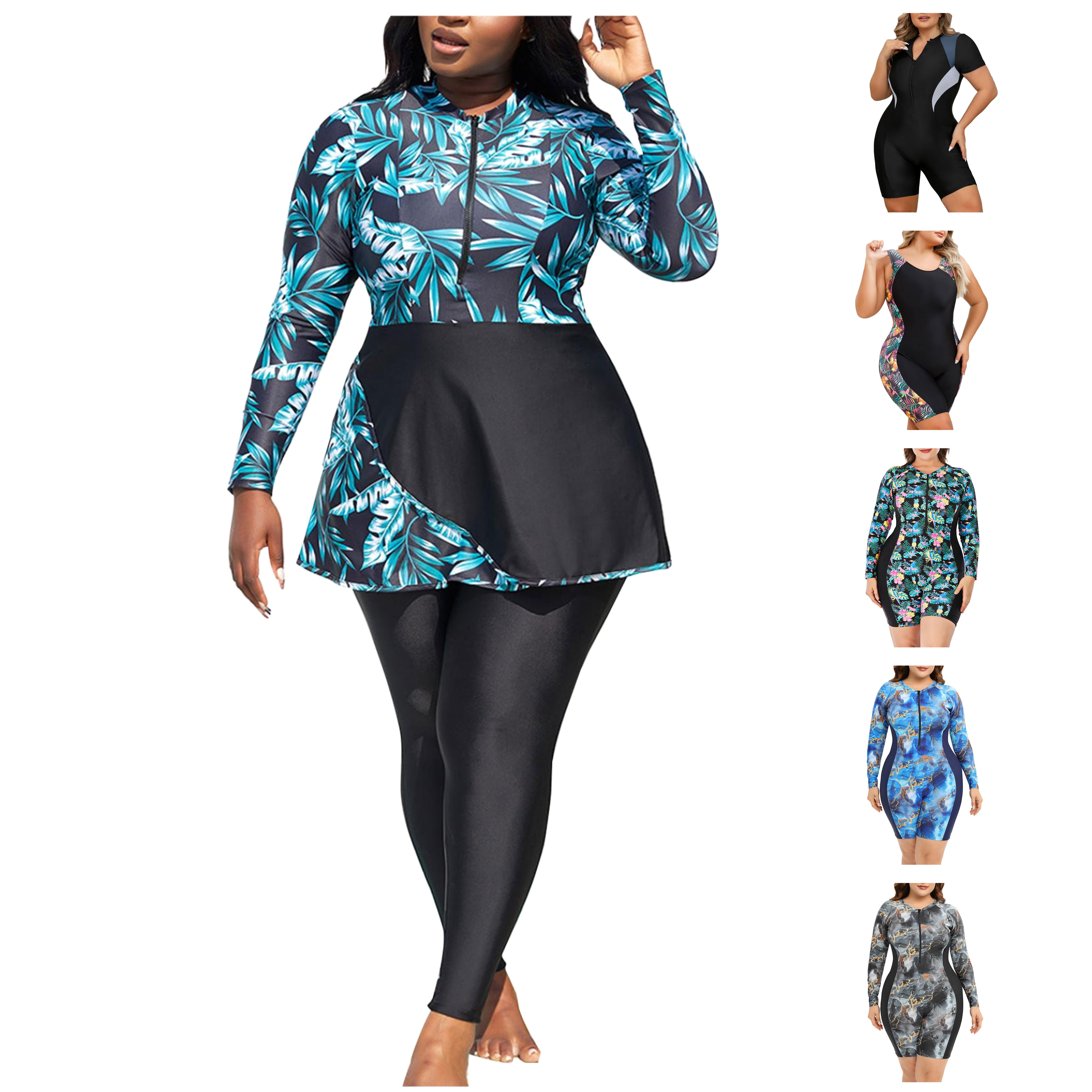 Brnmxoke Women Plus Size Zipper Rash Guard Sun Protection Surf ...