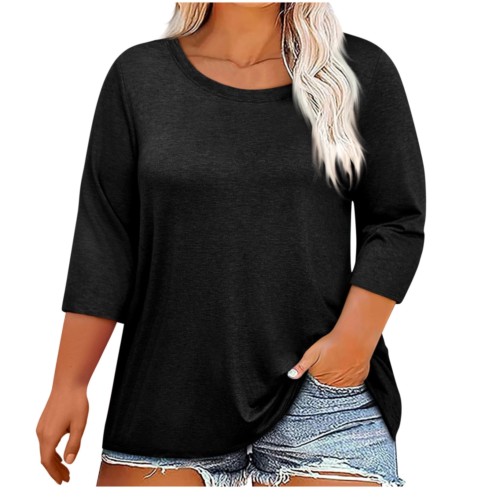 Brnmxoke Women Work Top Summer Casual Crewneck Plus Size Tops Oversized ...