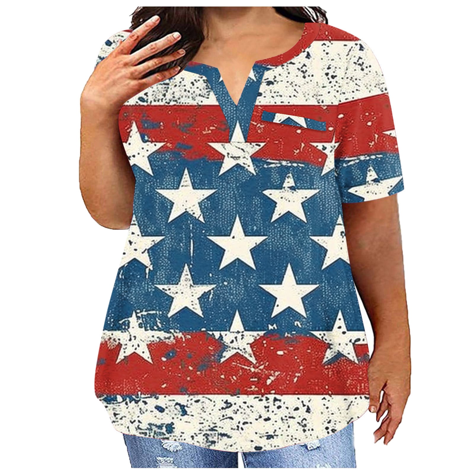 Brnmxoke Women's 4th of July Plus Size Graphic Shirts American Flag ...
