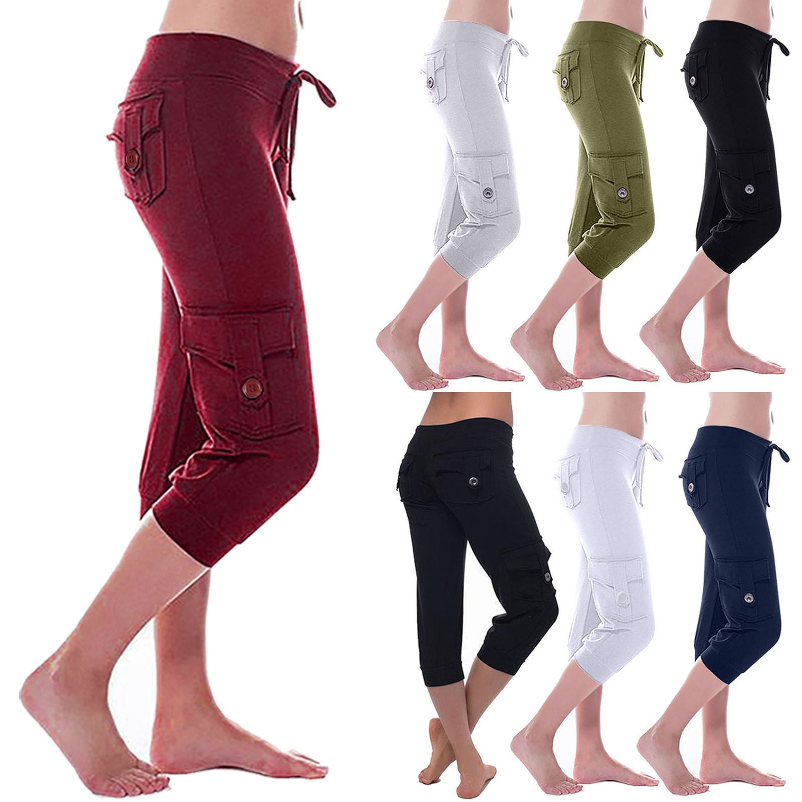Brnmxoke Women's Cargo Capris with Button Pockets Lightweight Plus Size ...
