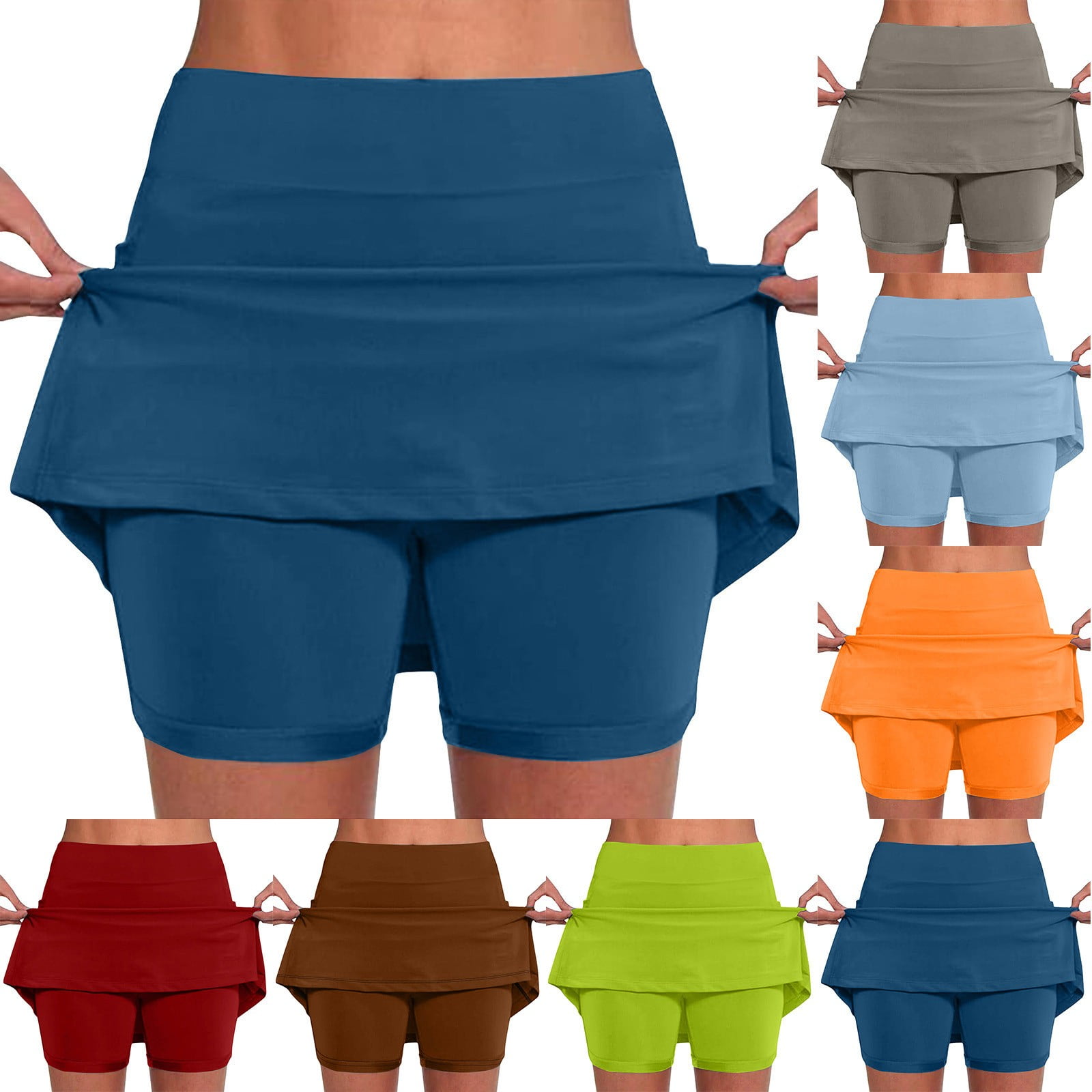 Brnmxoke Women's High Waisted Tennis Skorts Plus Size Casual A Line ...