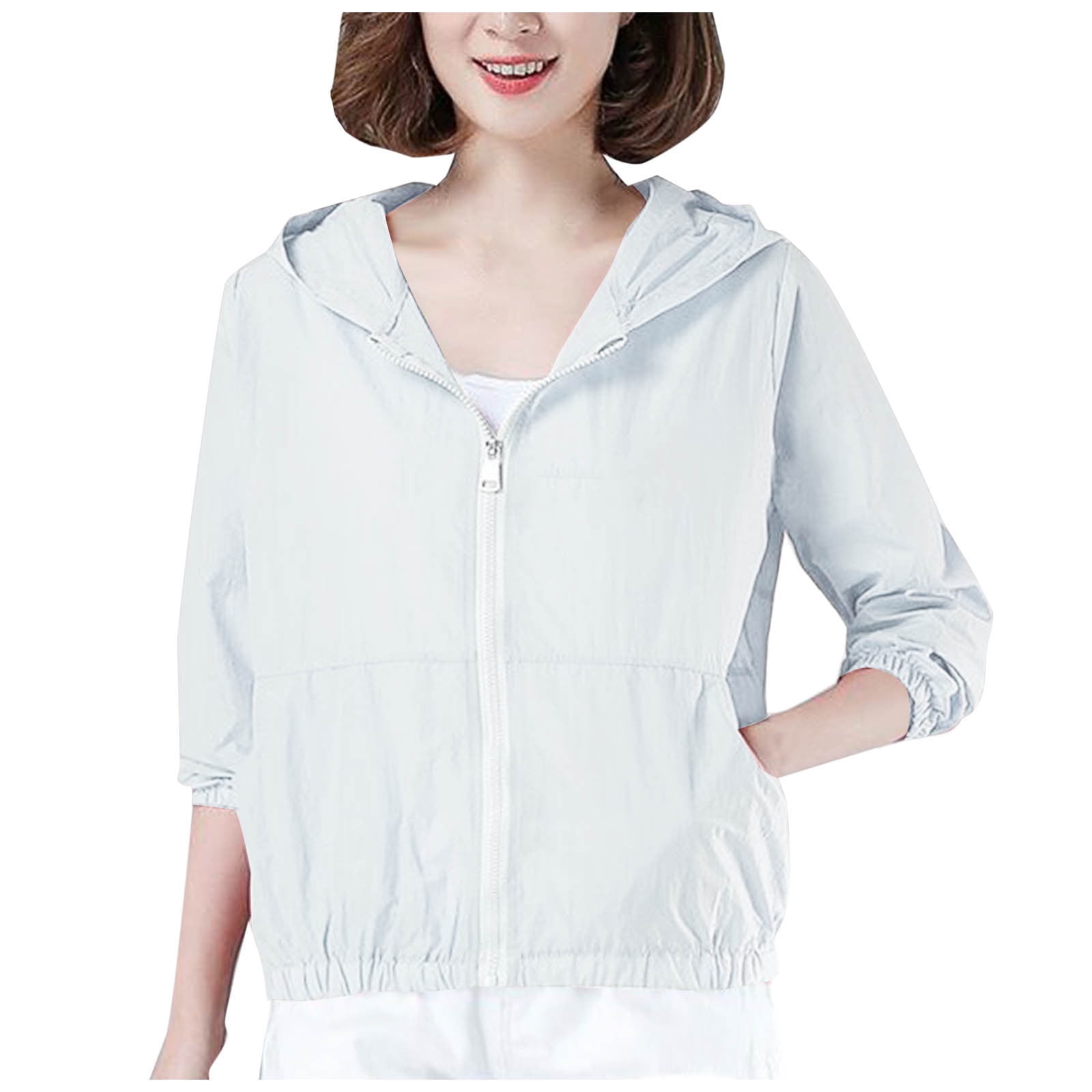 Brnmxoke Women's Jacket with Hood Plus Size Zip Up Cropped Sun ...