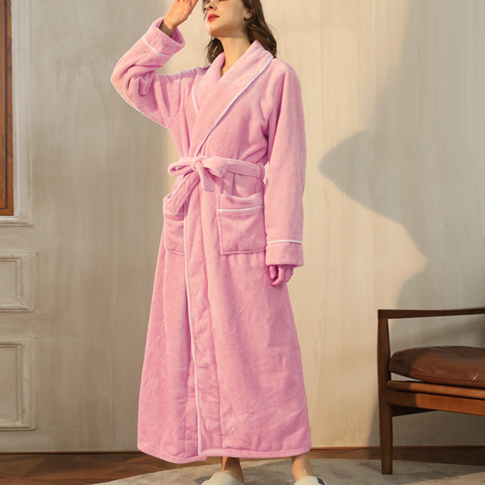 Brnmxoke Women's Long Robe Plus Size Fuzzy Fleece Housecoat Maxi Full ...